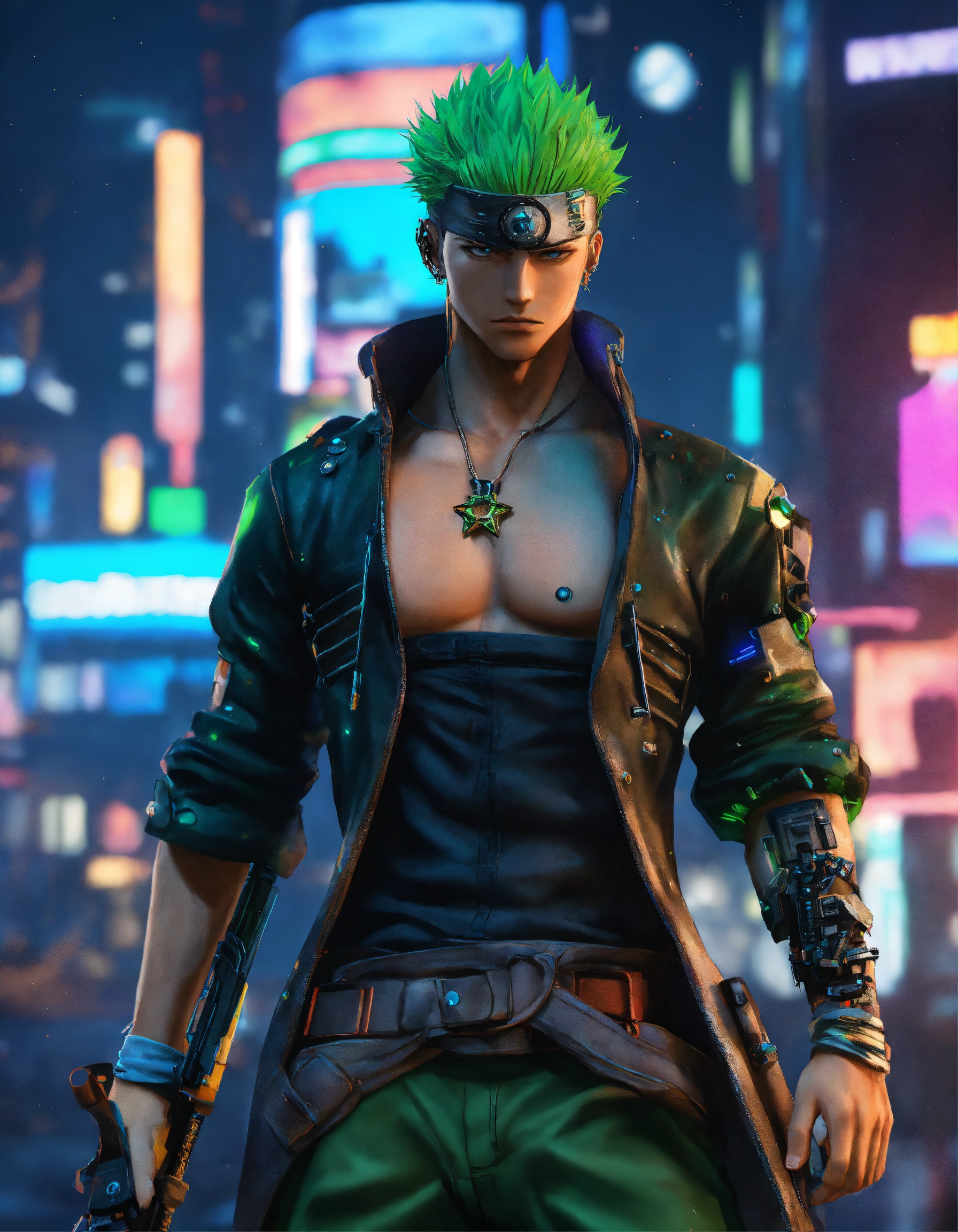 Lexica - Generate a modern-day cyberpunk version of Zoro from One Piece ...