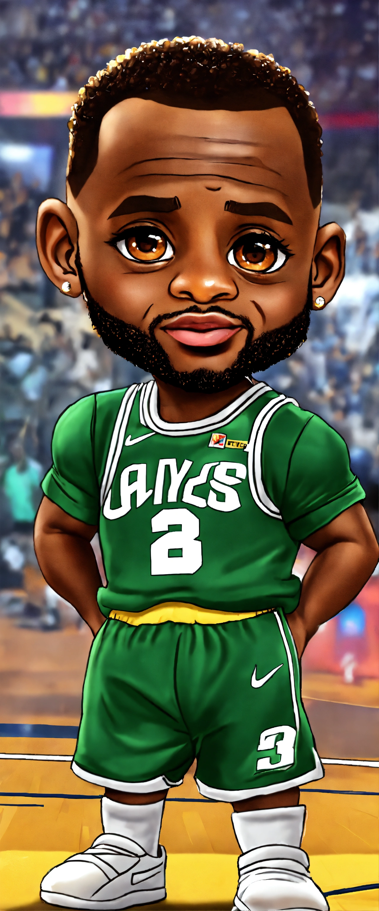 Lexica - Lebron James as a cute baby cartoon, big eyes Ultra realist