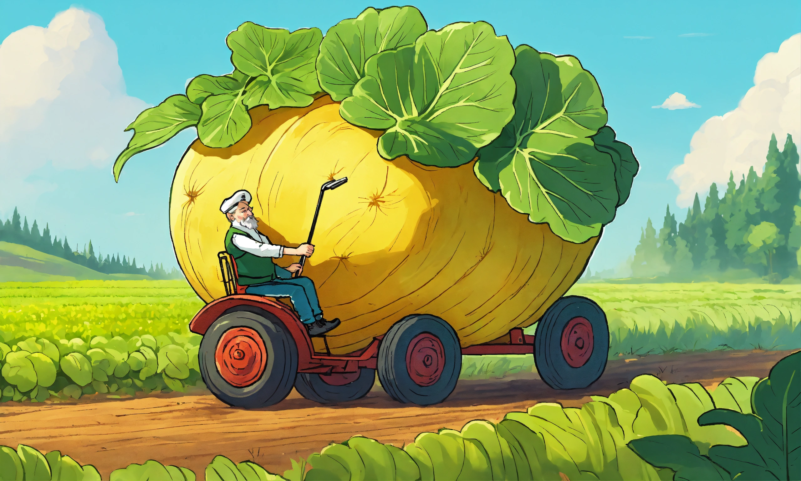 Lexica - Cartoon style giant yellow turnip with huge green leaves in ...