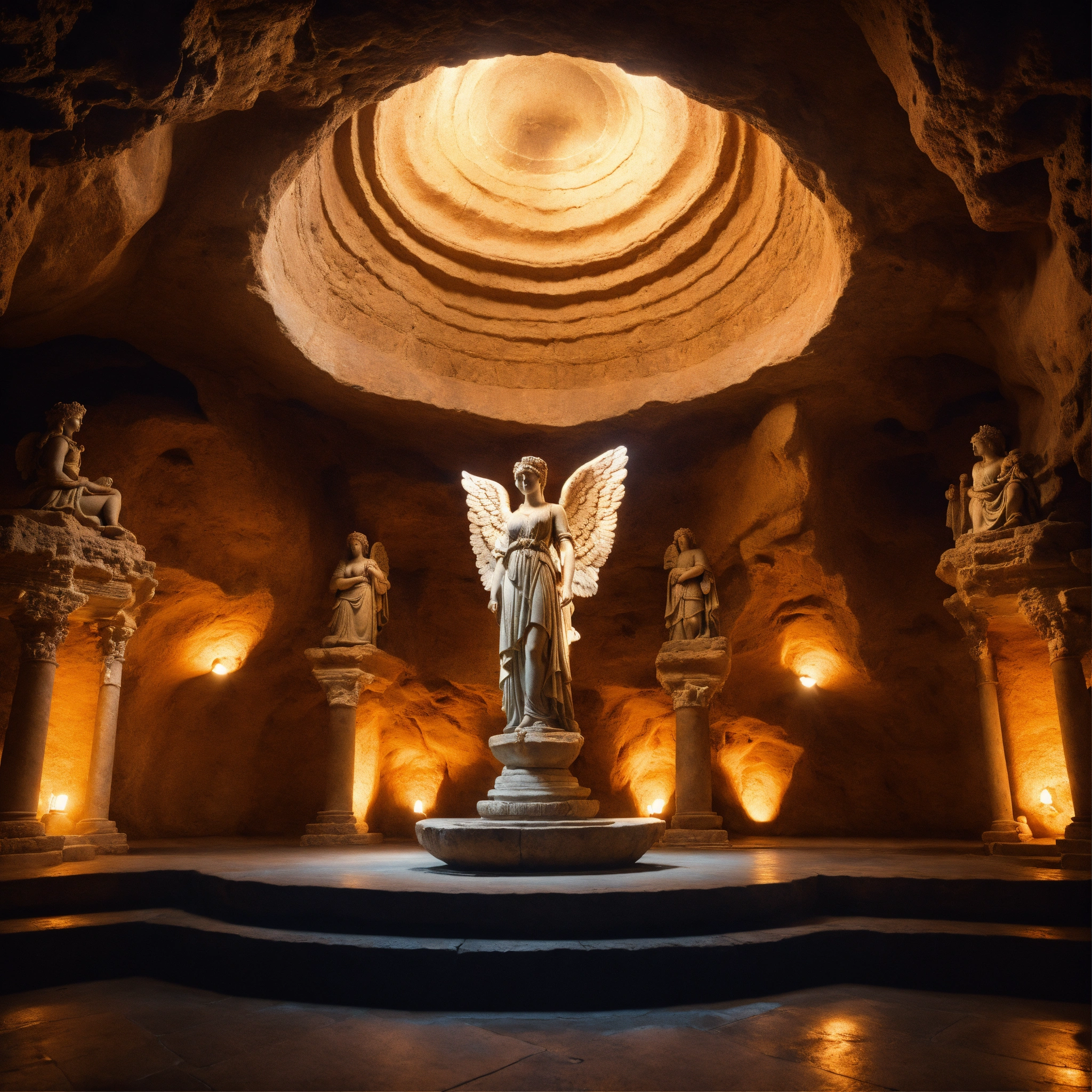 Lexica - Colossal angel statue on the bottom of a deep ornamented ...