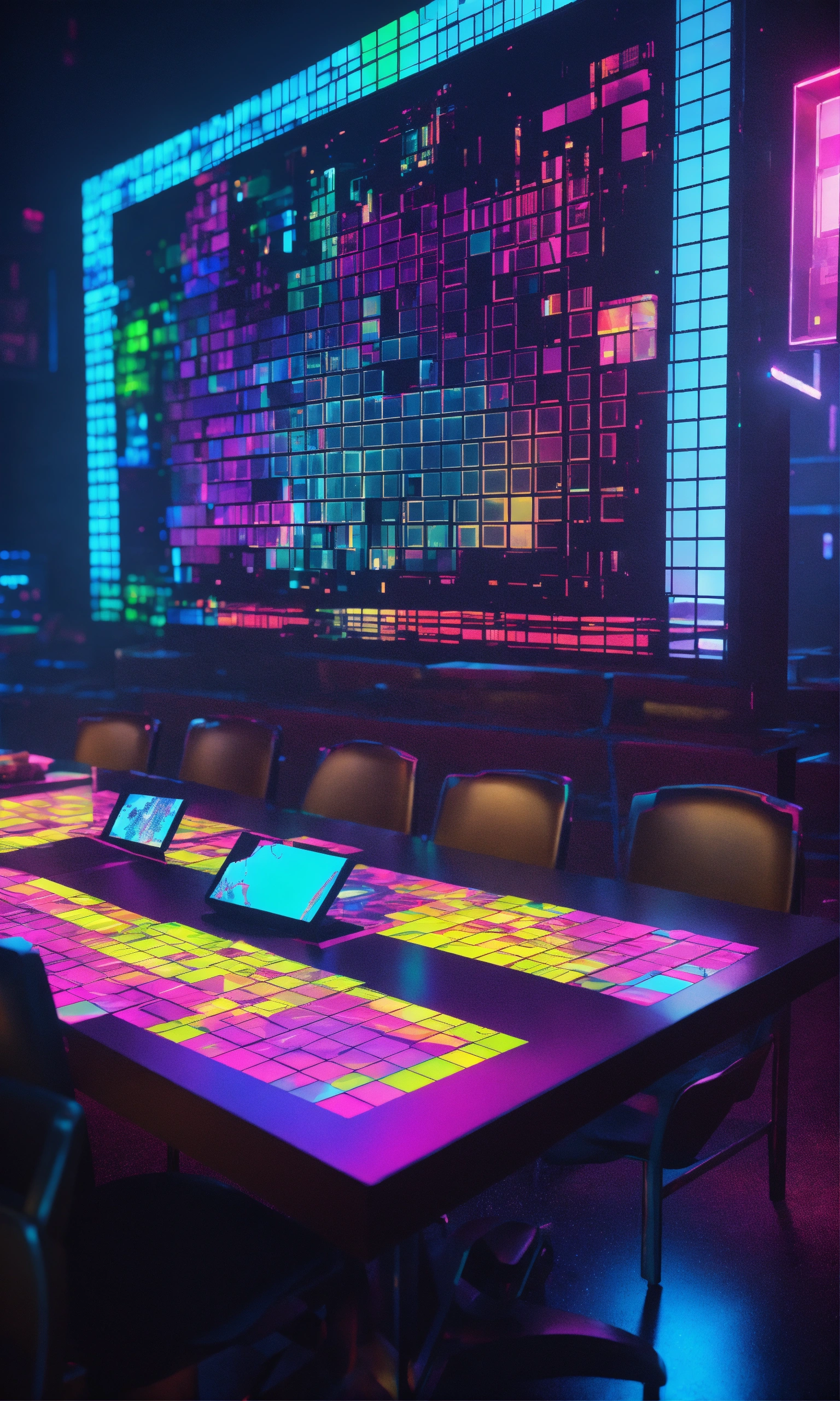 Lexica - Hologram of pixel squares above the table, cyberpunk style ...