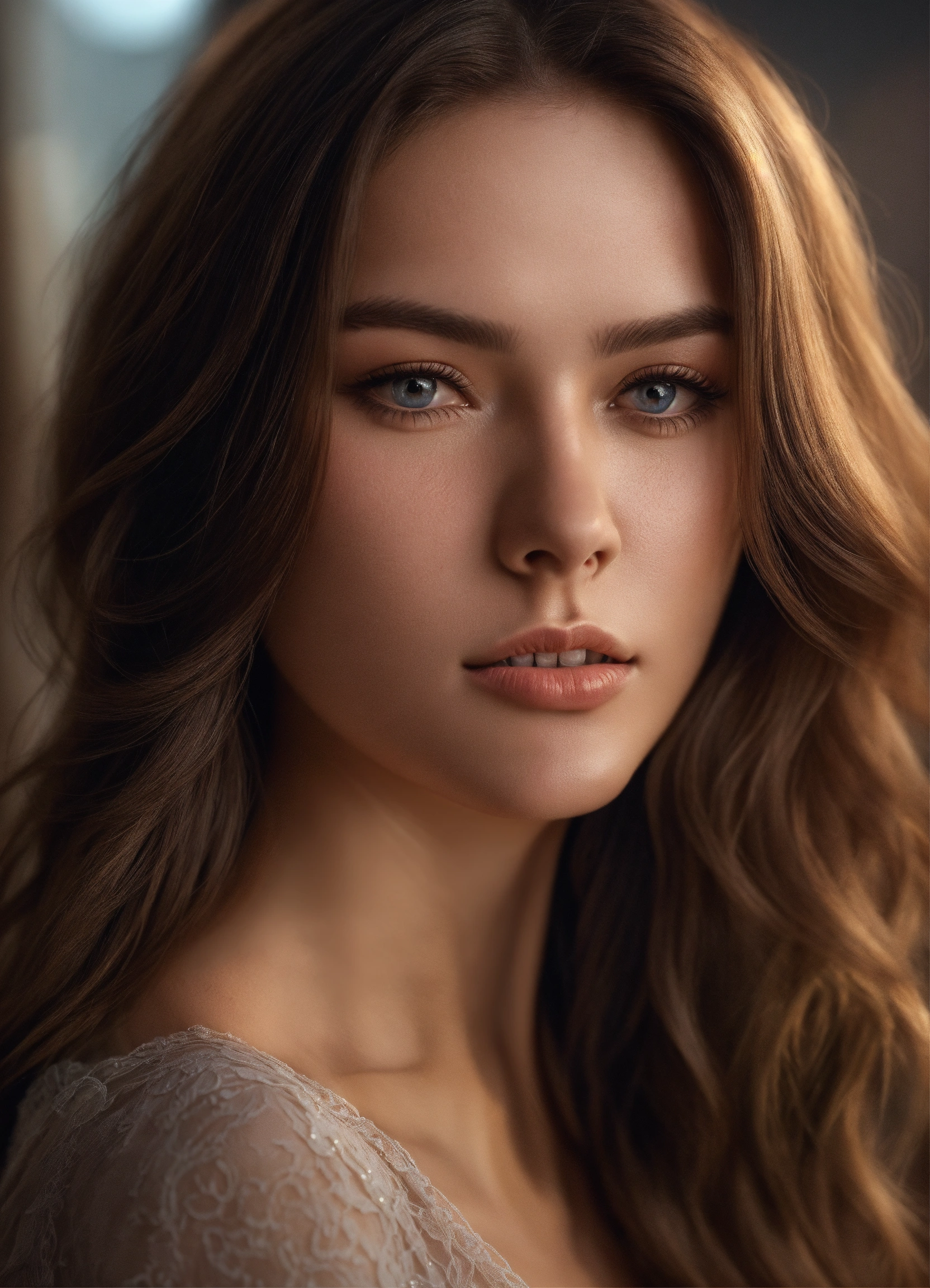 Lexica - A woman with long brunette hair, detailed beauty portrait, 8k ...