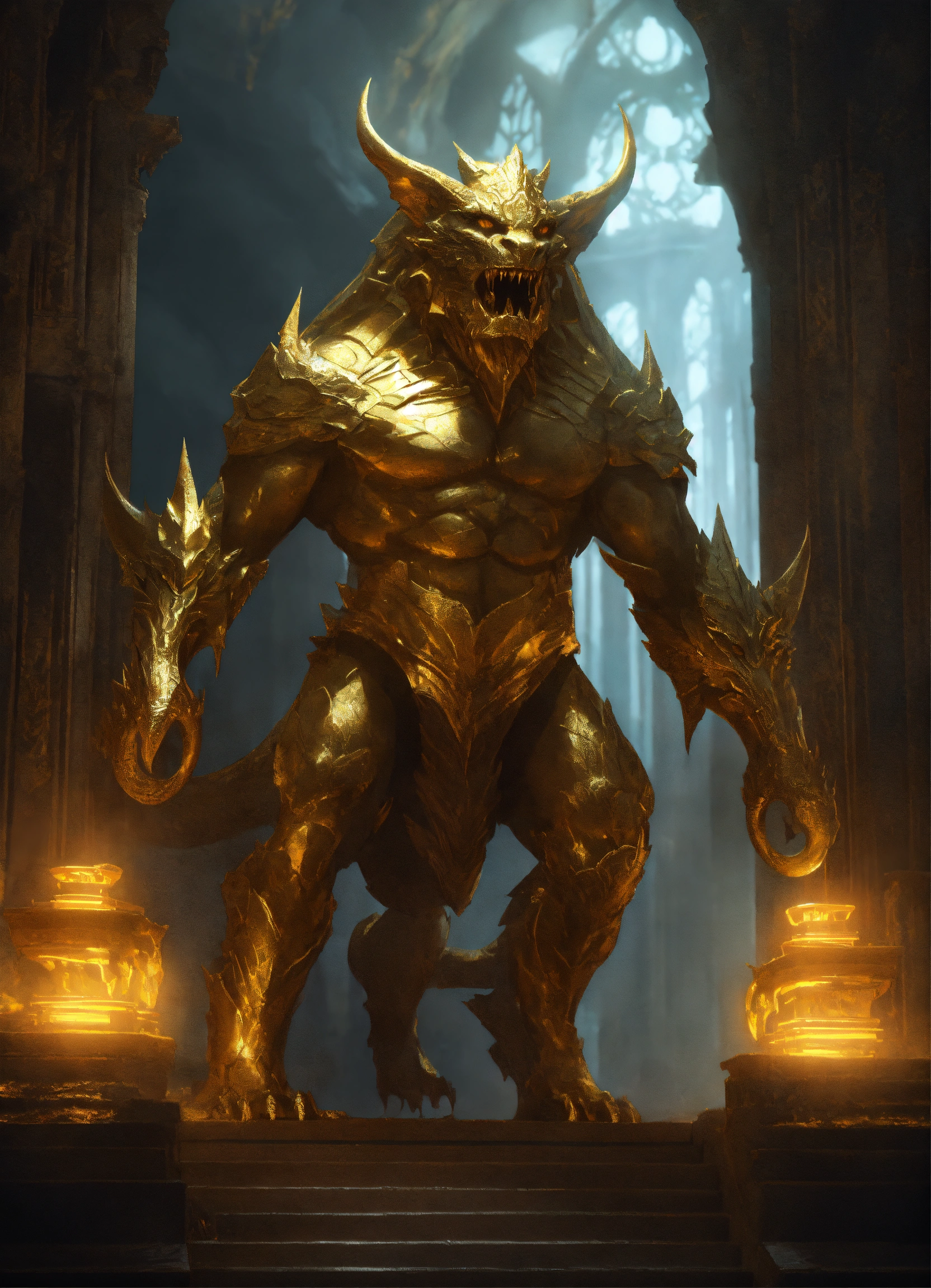 Lexica - Concept art of a colossal ancient golden gargoyle monster from ...