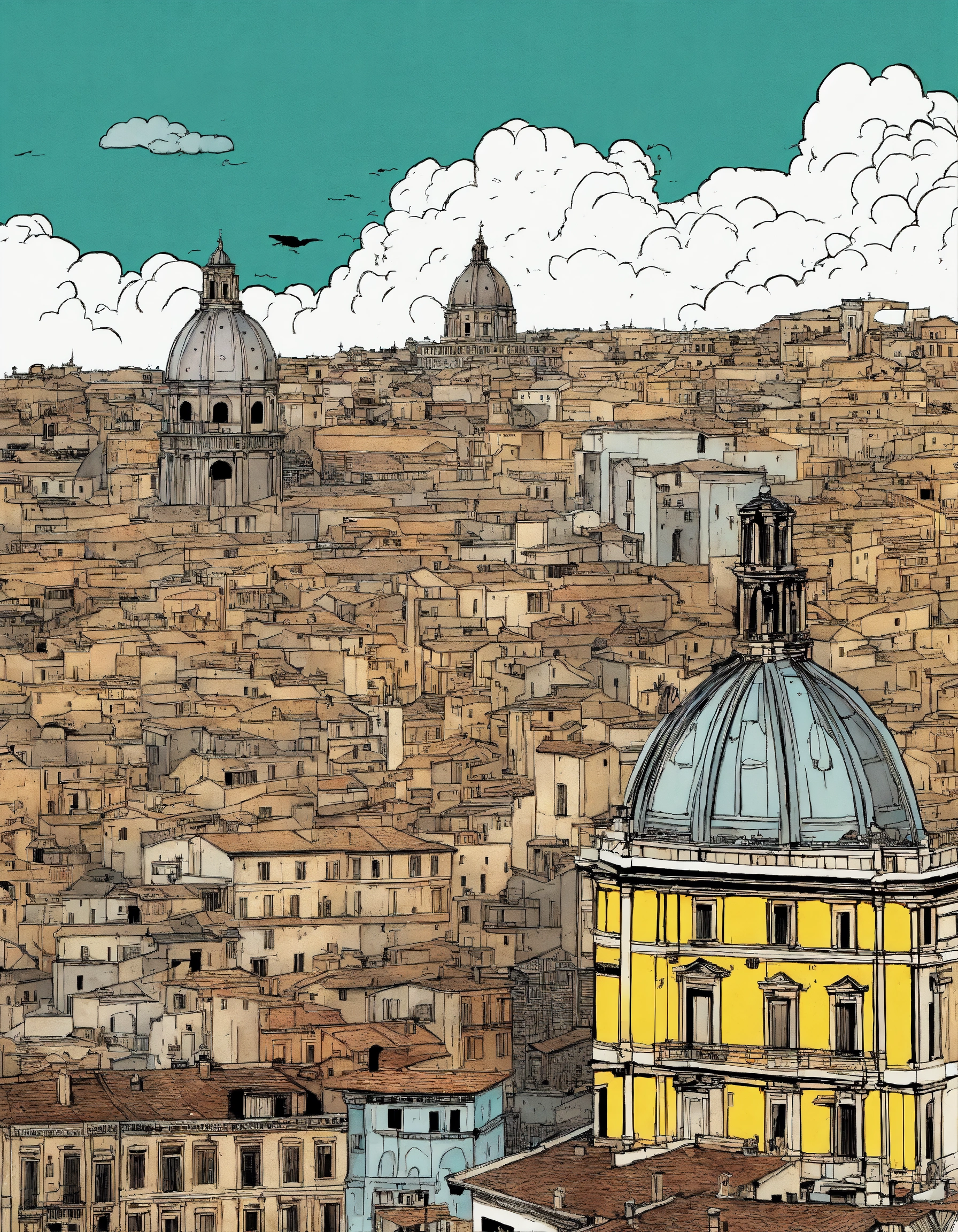 Lexica - Chaotic stunning Italy Roma , skyline, illustrated by hergé ...