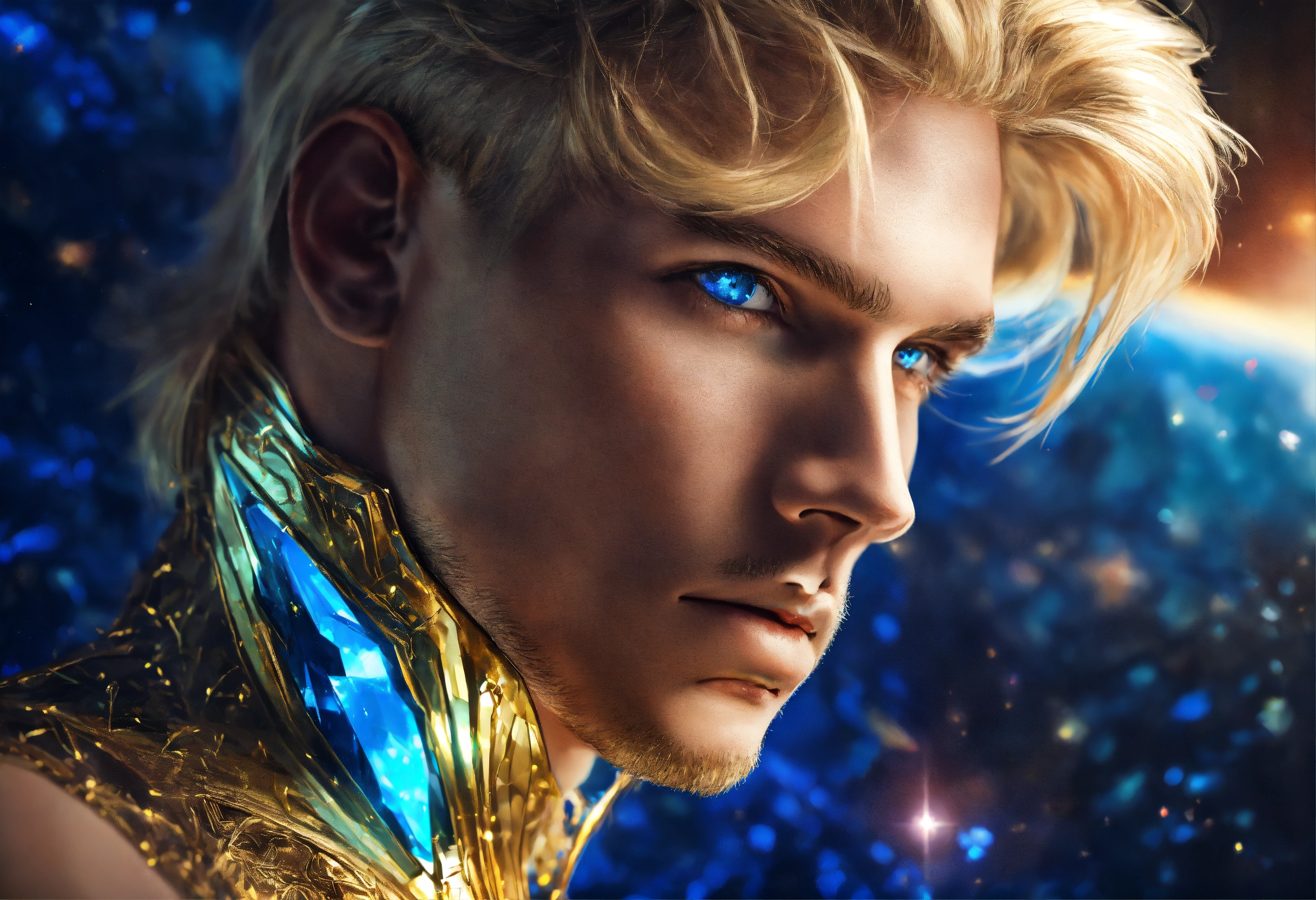 Lexica - Big portrait cosmic Male, Blond, blue eyes, in a galactic ...