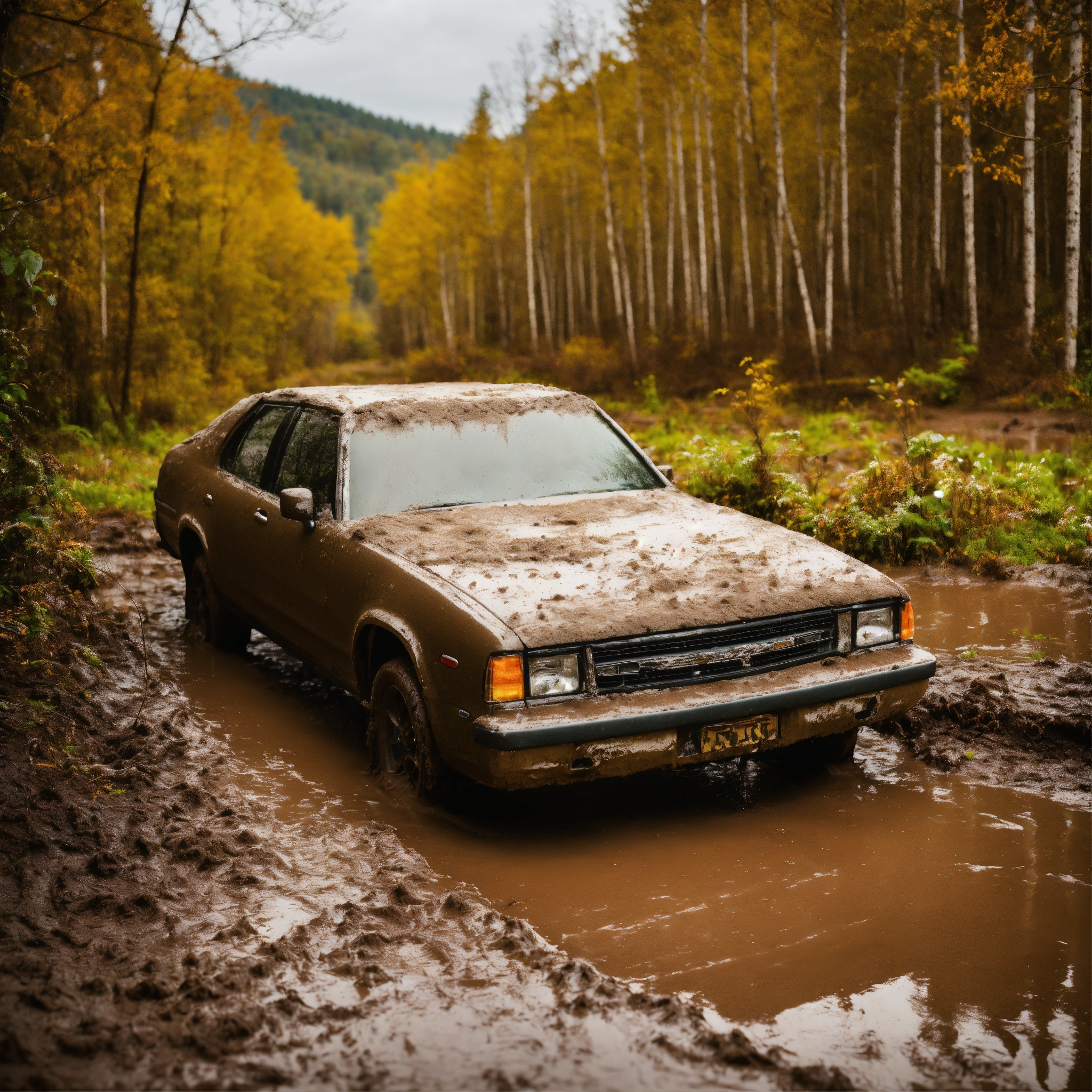 Lexica - A photo of a car covered in mud. The car is dirty and covered ...