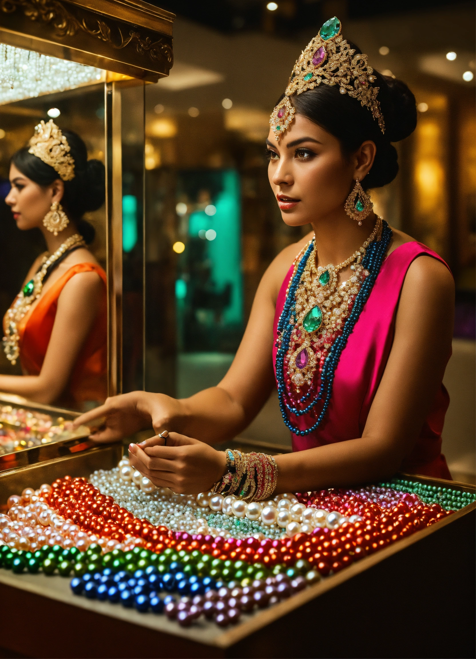 Lexica - Gems dealer in a jewellery store with color pearls watching me ...