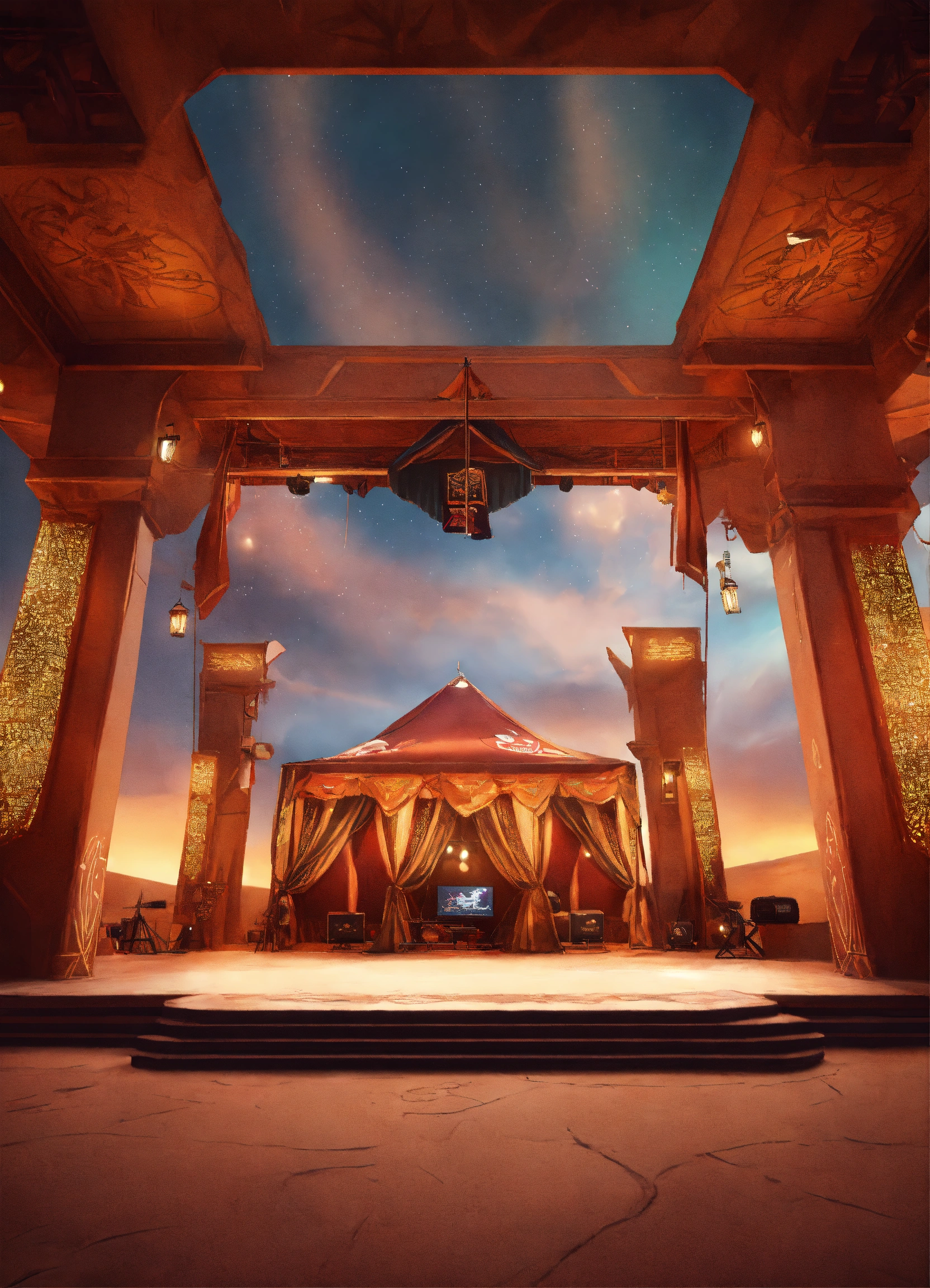 Lexica - Generate an image of a small esports venue's desert tent style ...