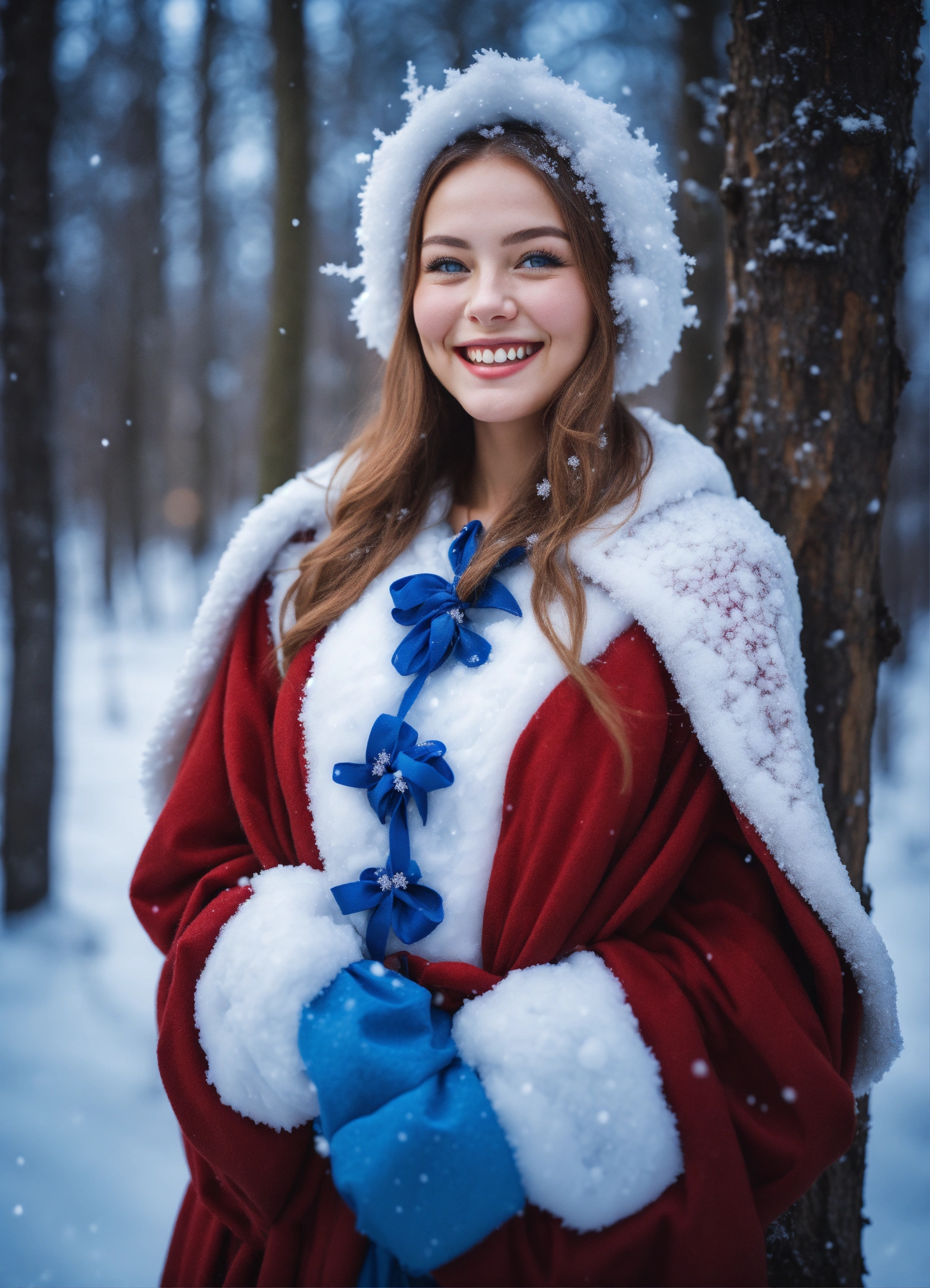 Lexica - Rosy-cheeked snow maiden with a smile on her face in the ...