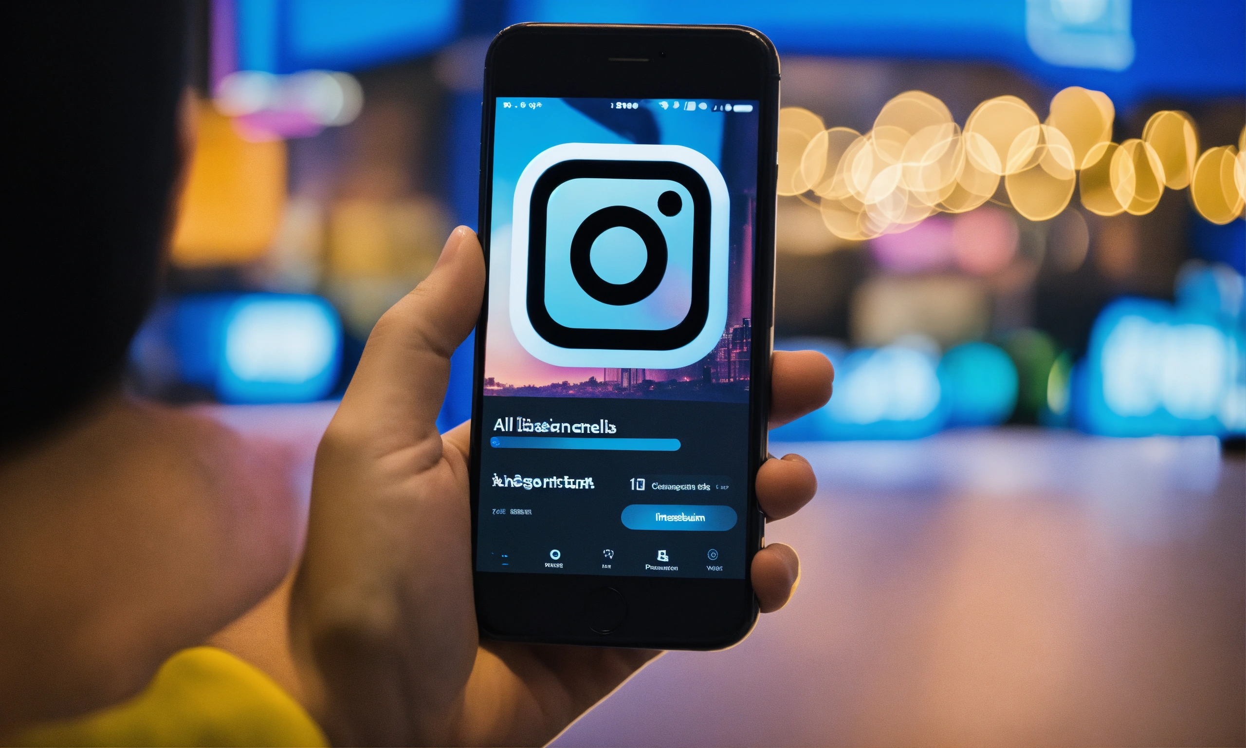 Lexica - Instagram, phone in hand ai, blue, black ux/ui