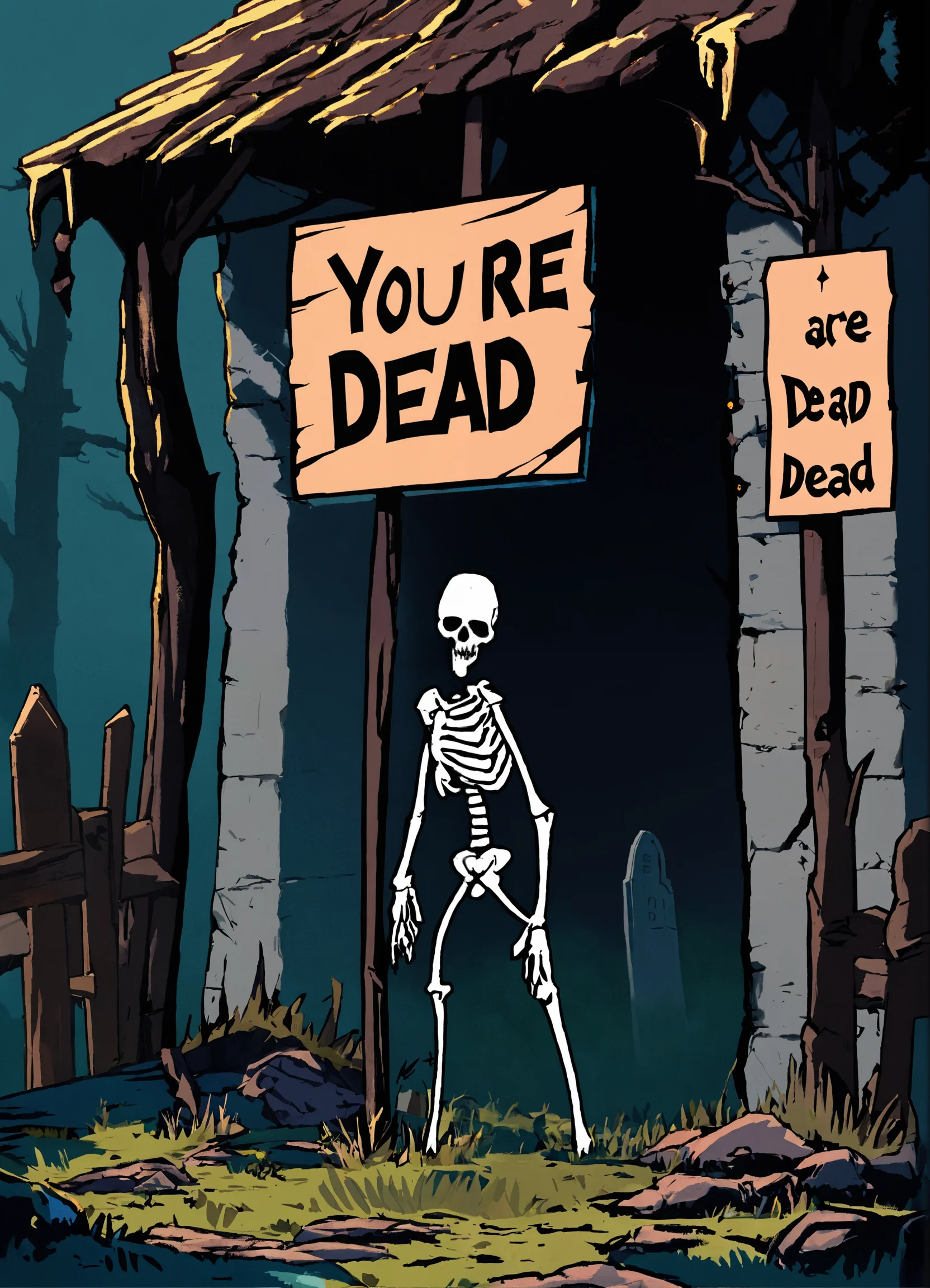 Lexica - La muerte esta atras y en el medio un cartel que dice"you are ...