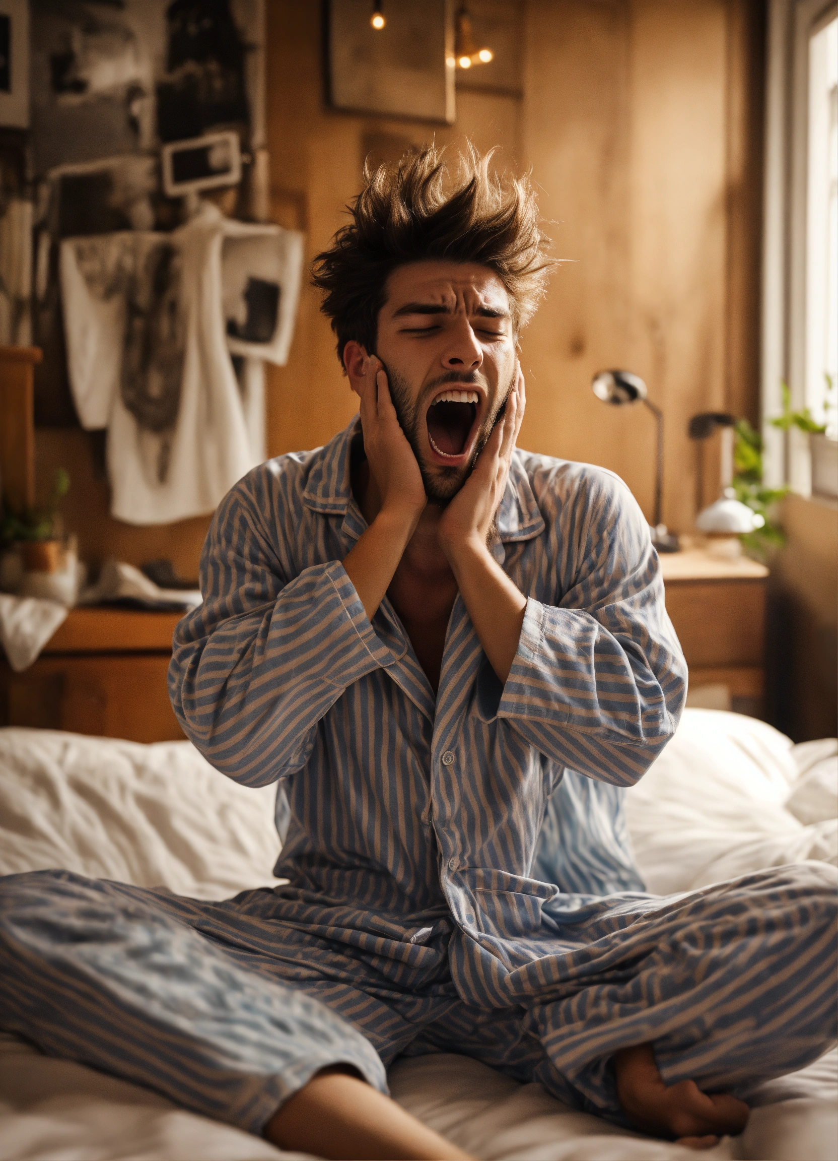 Lexica - Generate a hyper-realistic image of a young man just waking up ...