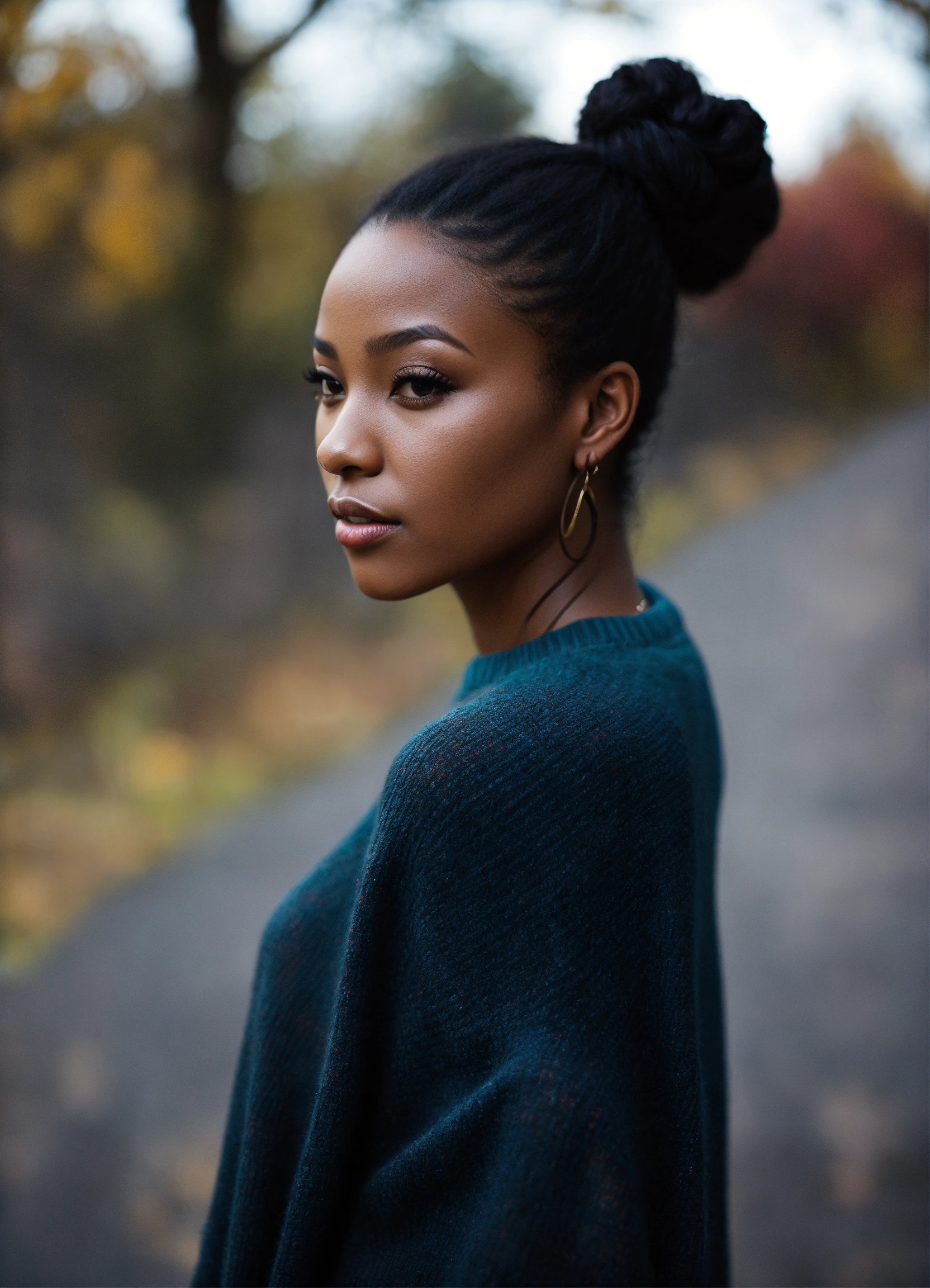 Lexica - Beautiful Black Female, hazy look, slouchy sweater, facing camera