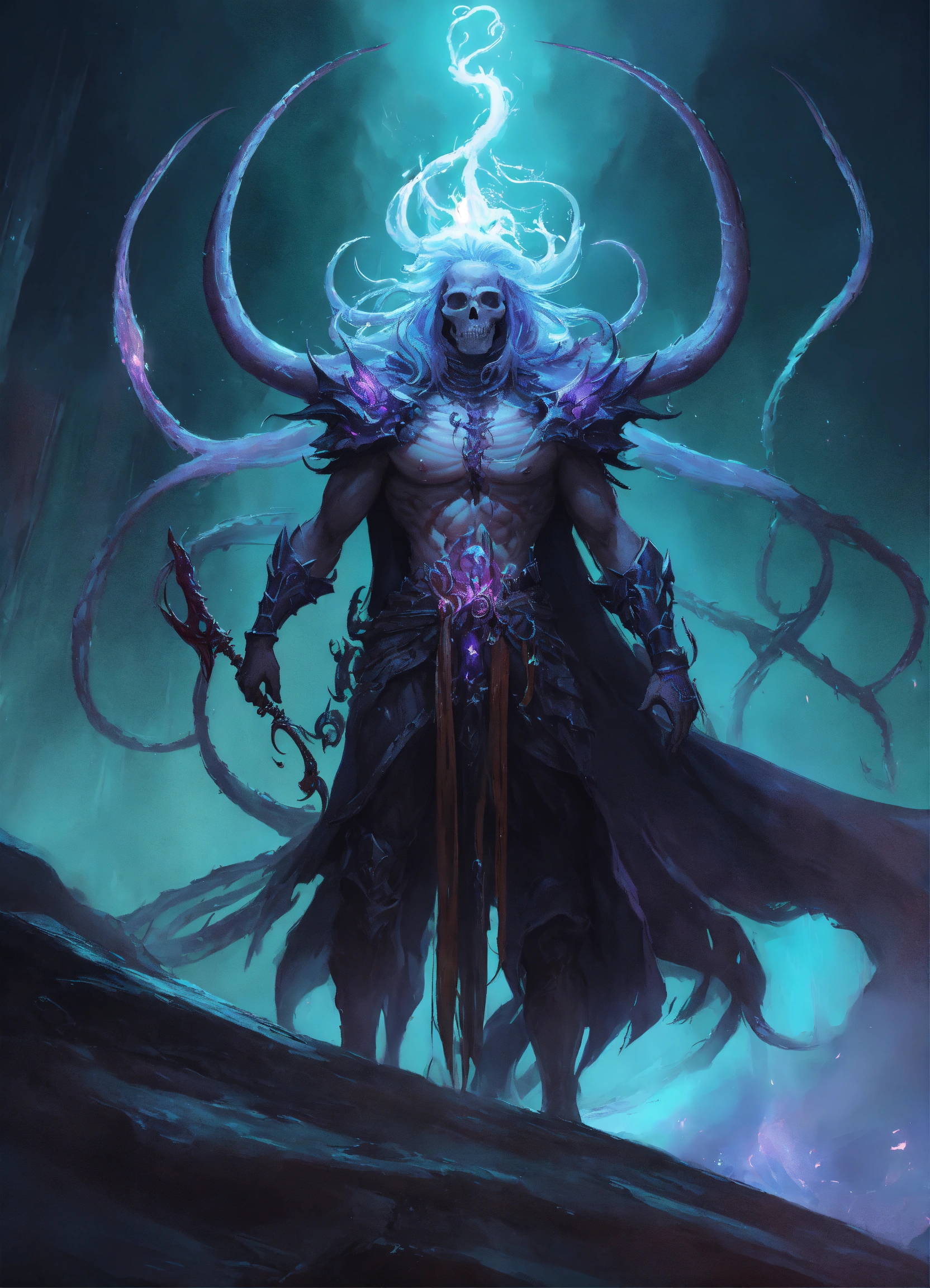 Lexica - Establishing shot of a fantasy spectral archlich with a savage ...