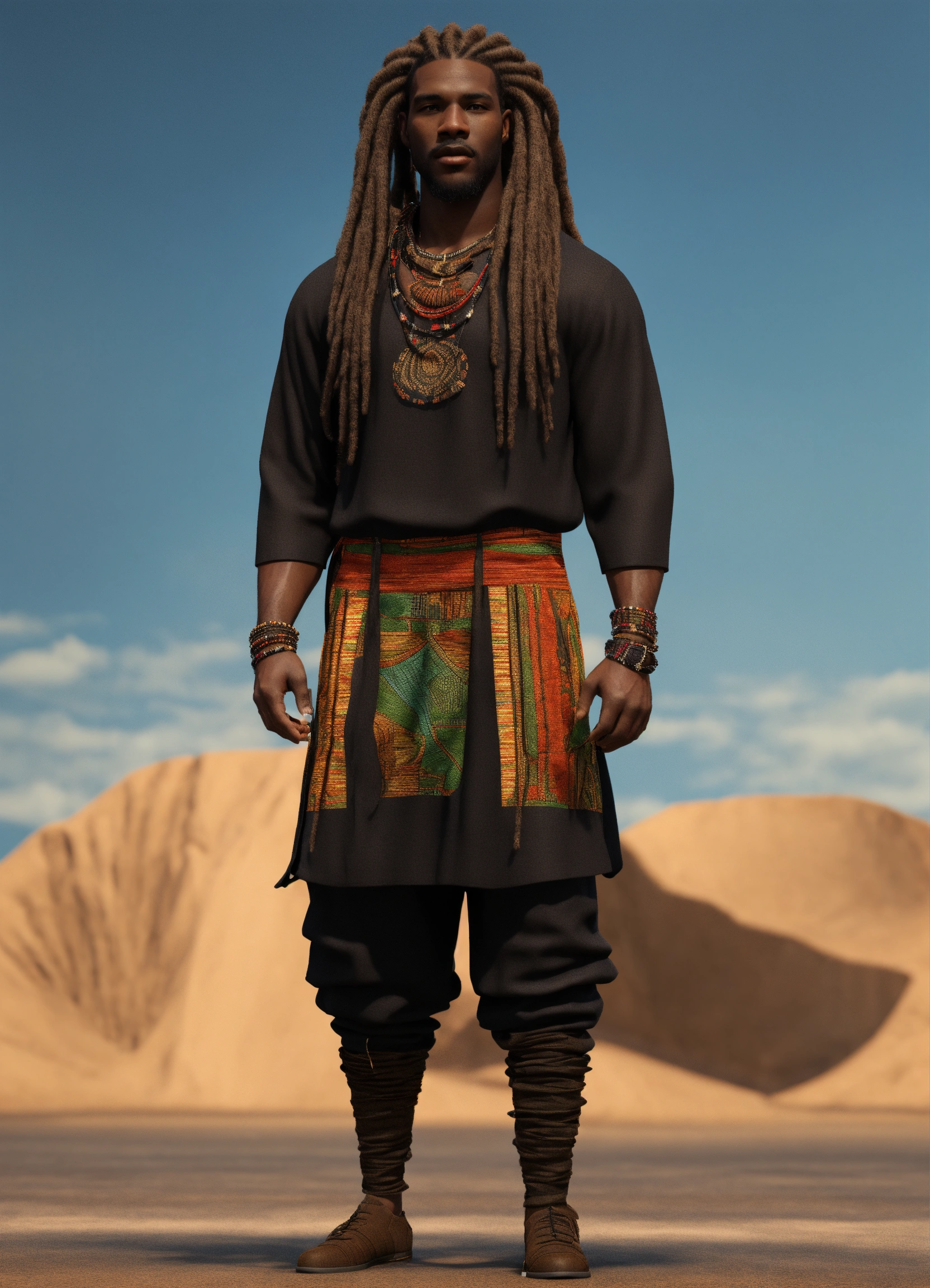 Lexica - 3d render of a Black man with long flowing dreadlocks, 6'5 ...