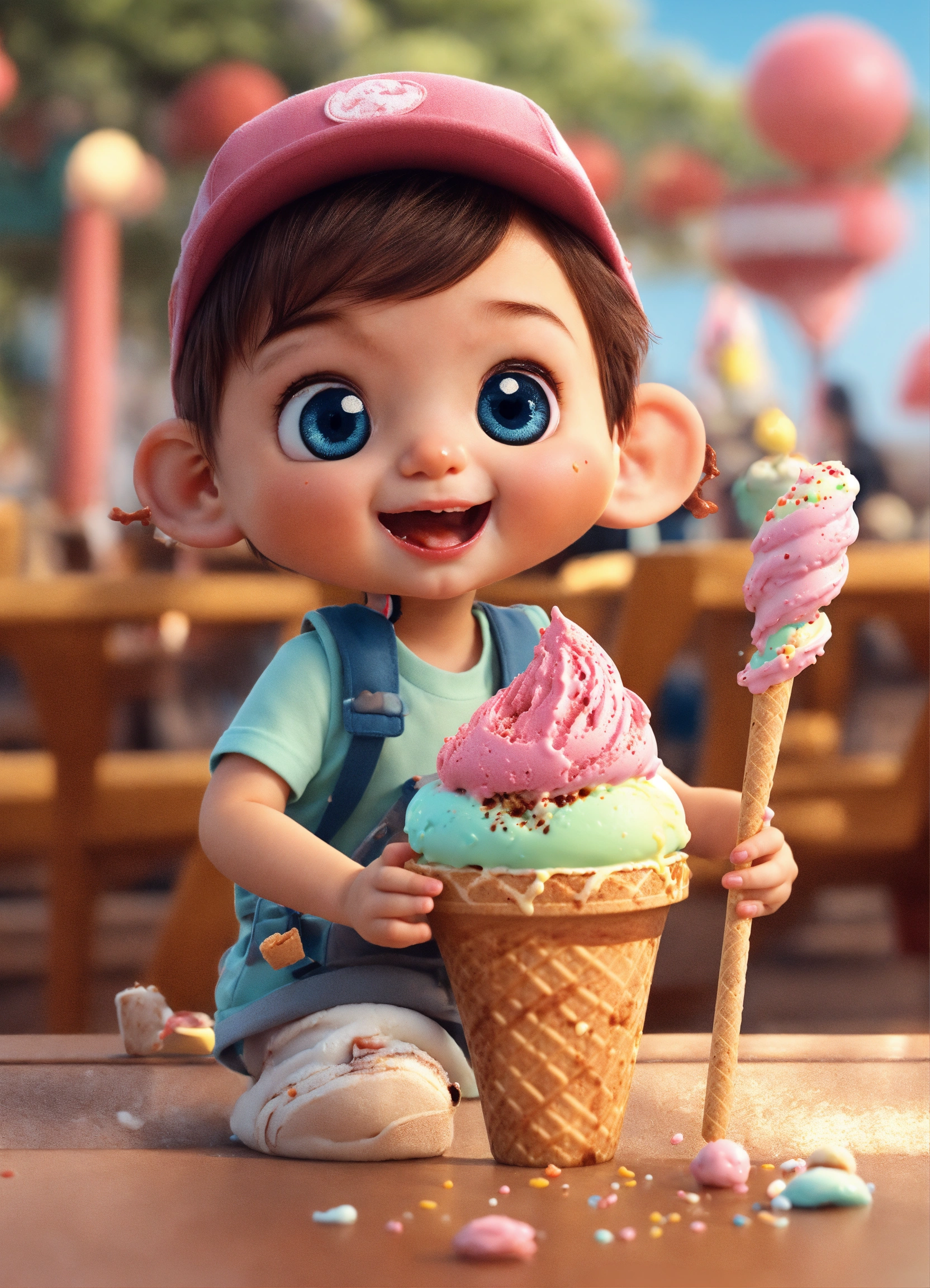 Lexica - A cute 3D craw character eating ice-cream, charming, adorable ...