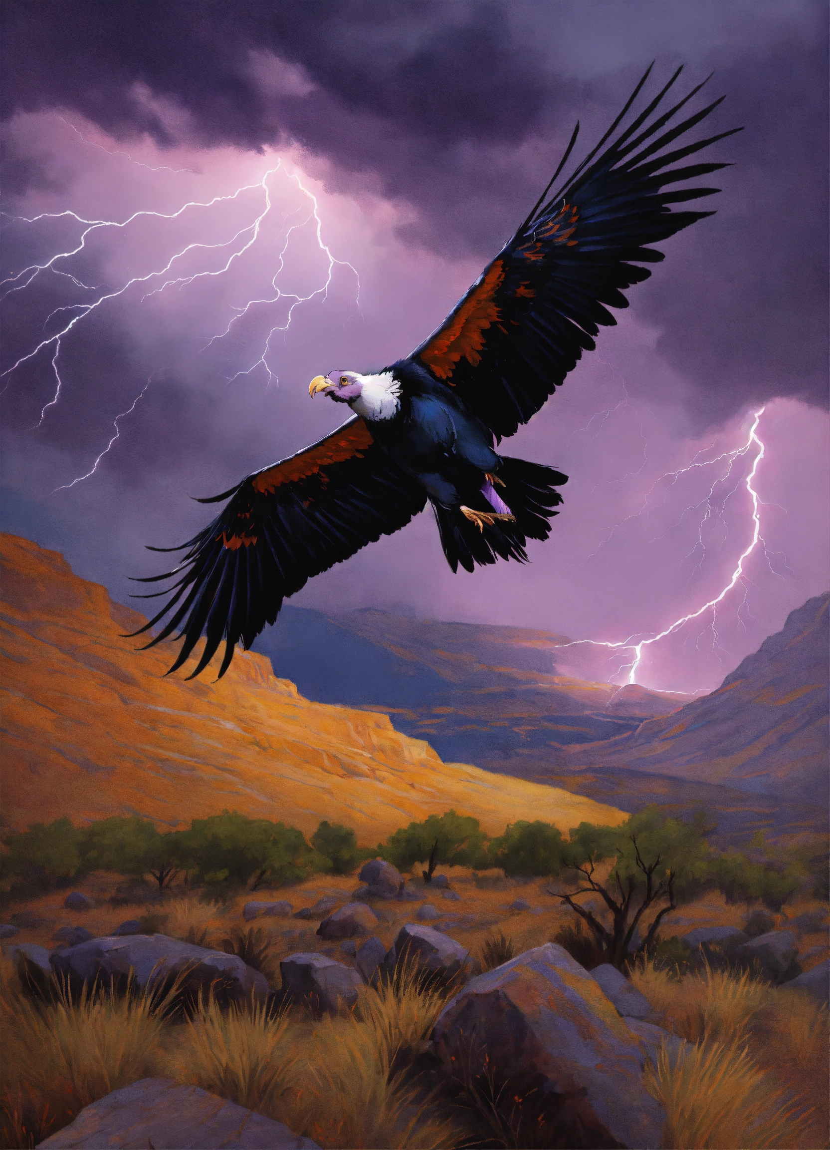 Lexica - A painting of a majestic california condor during a lightning ...