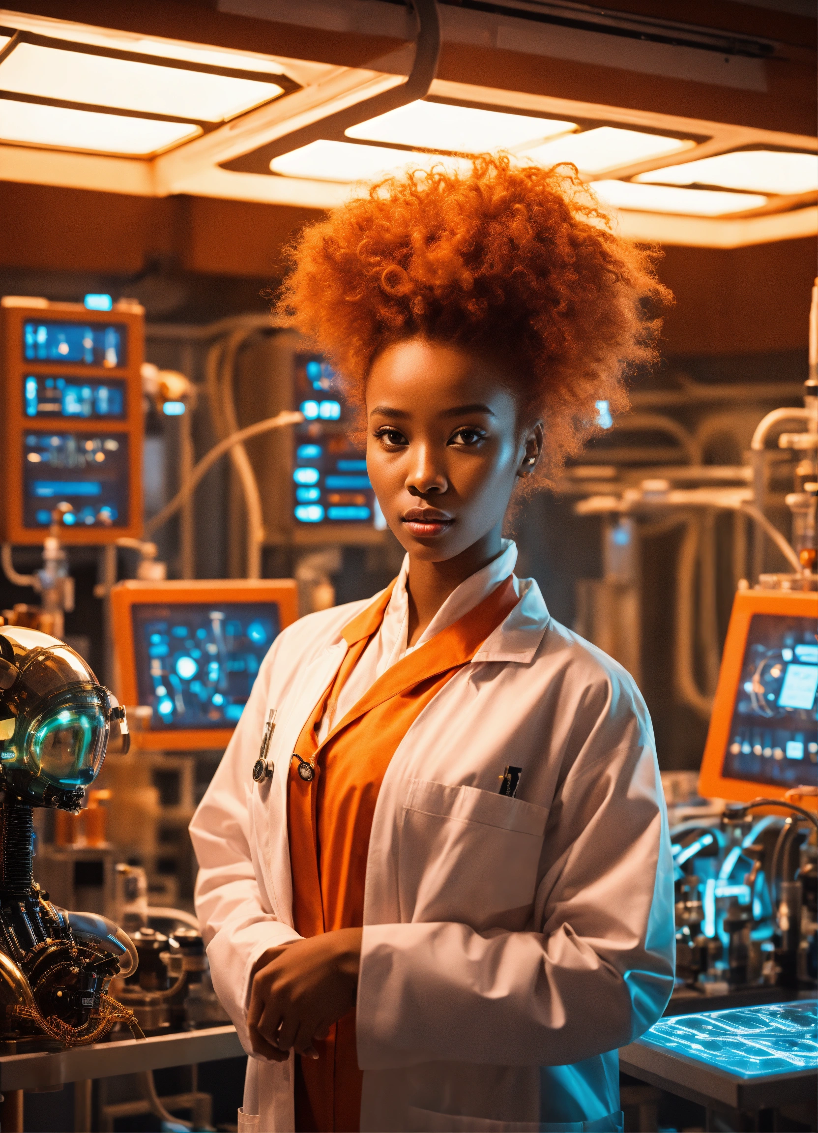 Lexica - Pretty human looking aliens with dark orange skin, reddish ...