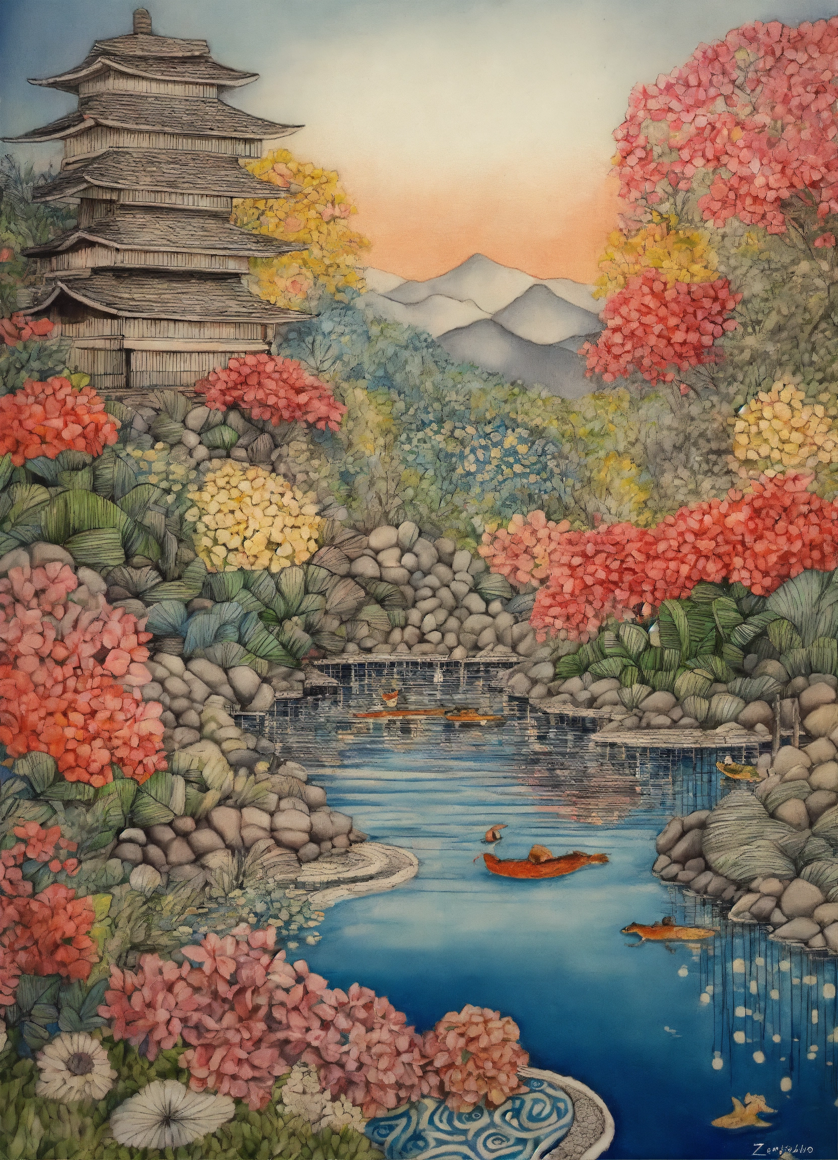 Lexica - Zentangle, style inspired by Ogata Gekko