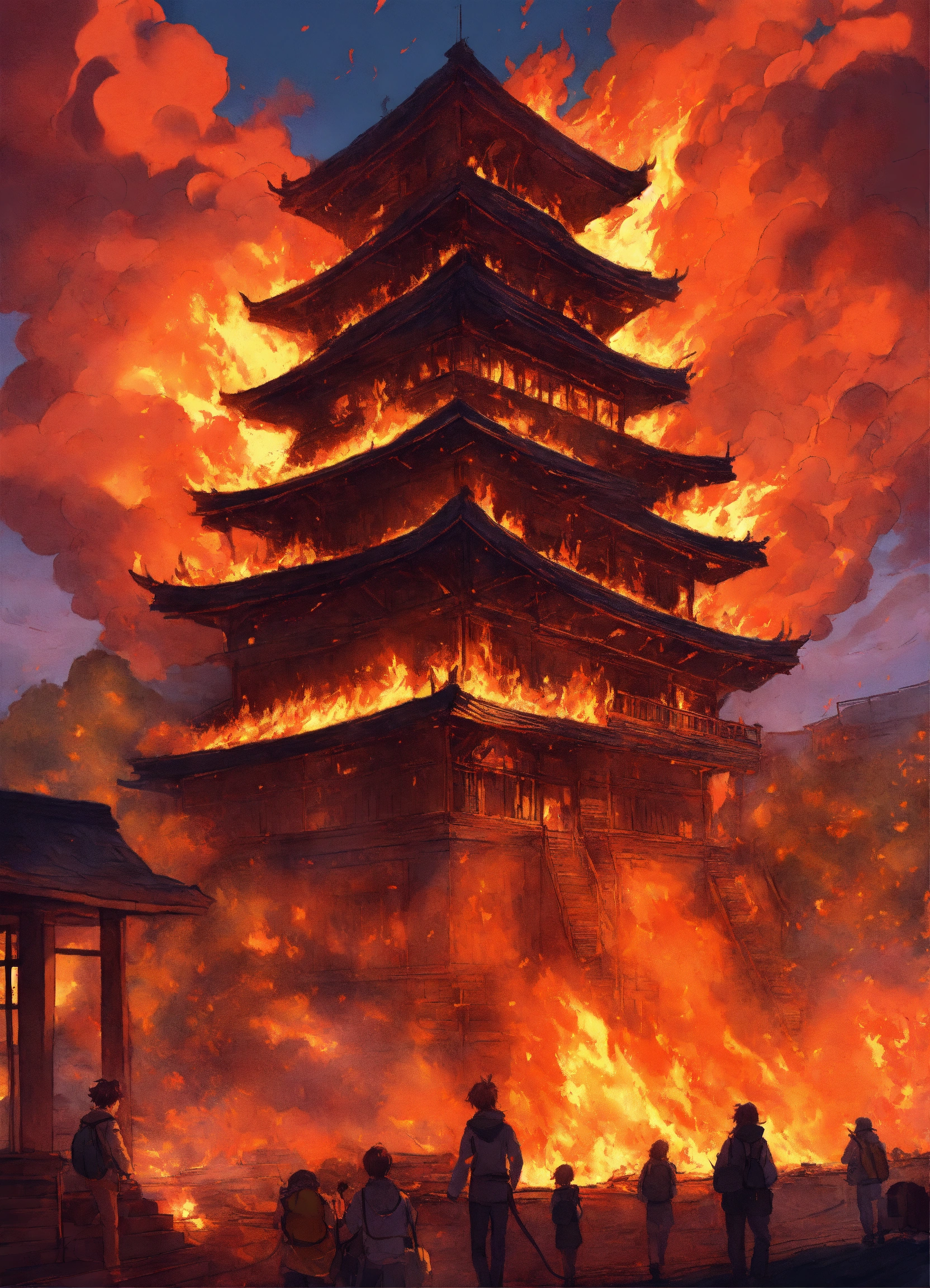 Lexica - Spectacular drawing of a fire everywhere, colorful, rich with ...