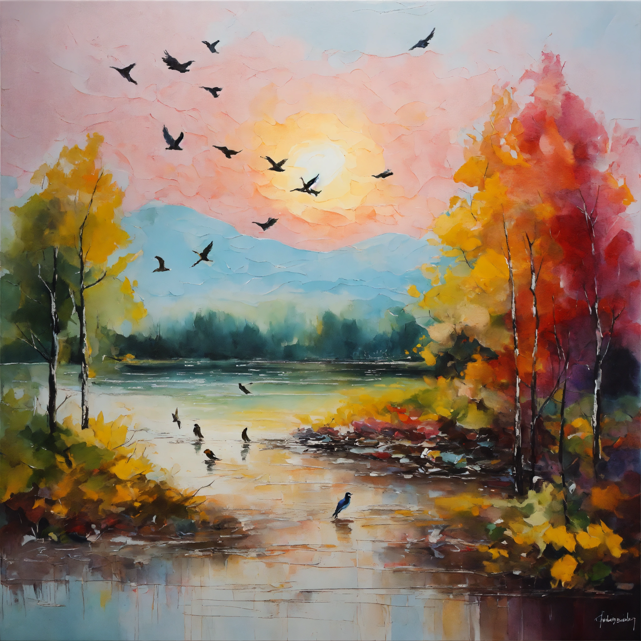 Lexica - Draw an abstract painting, mixing acrylics, palette knife and ...