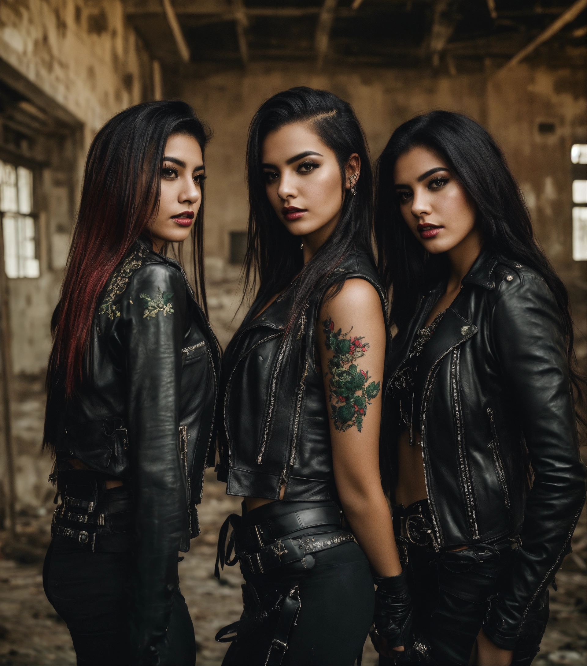 Lexica - Three stunning young mexican punk women with very long hair ...