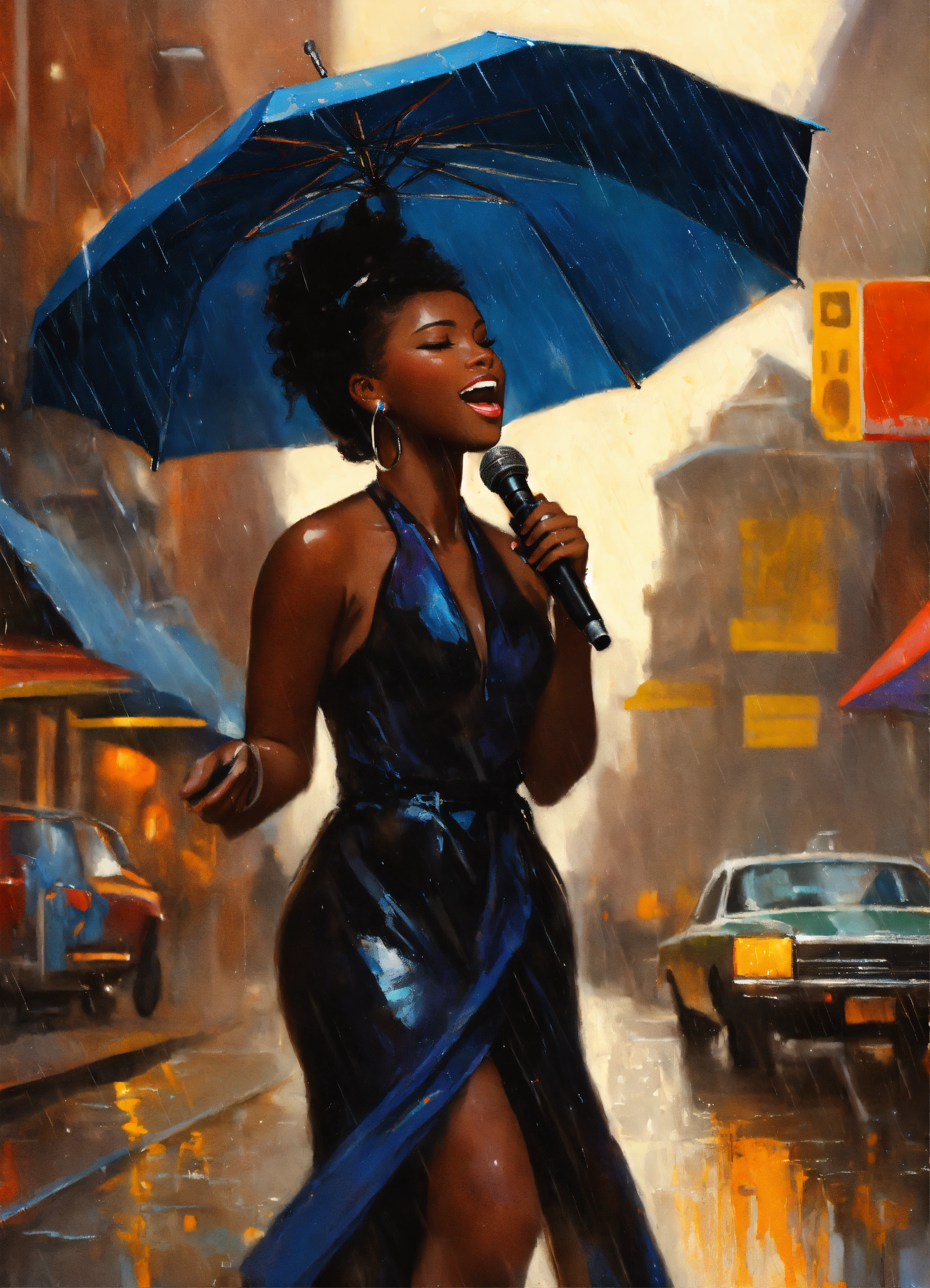 Lexica - Melanin lady singing in the rain