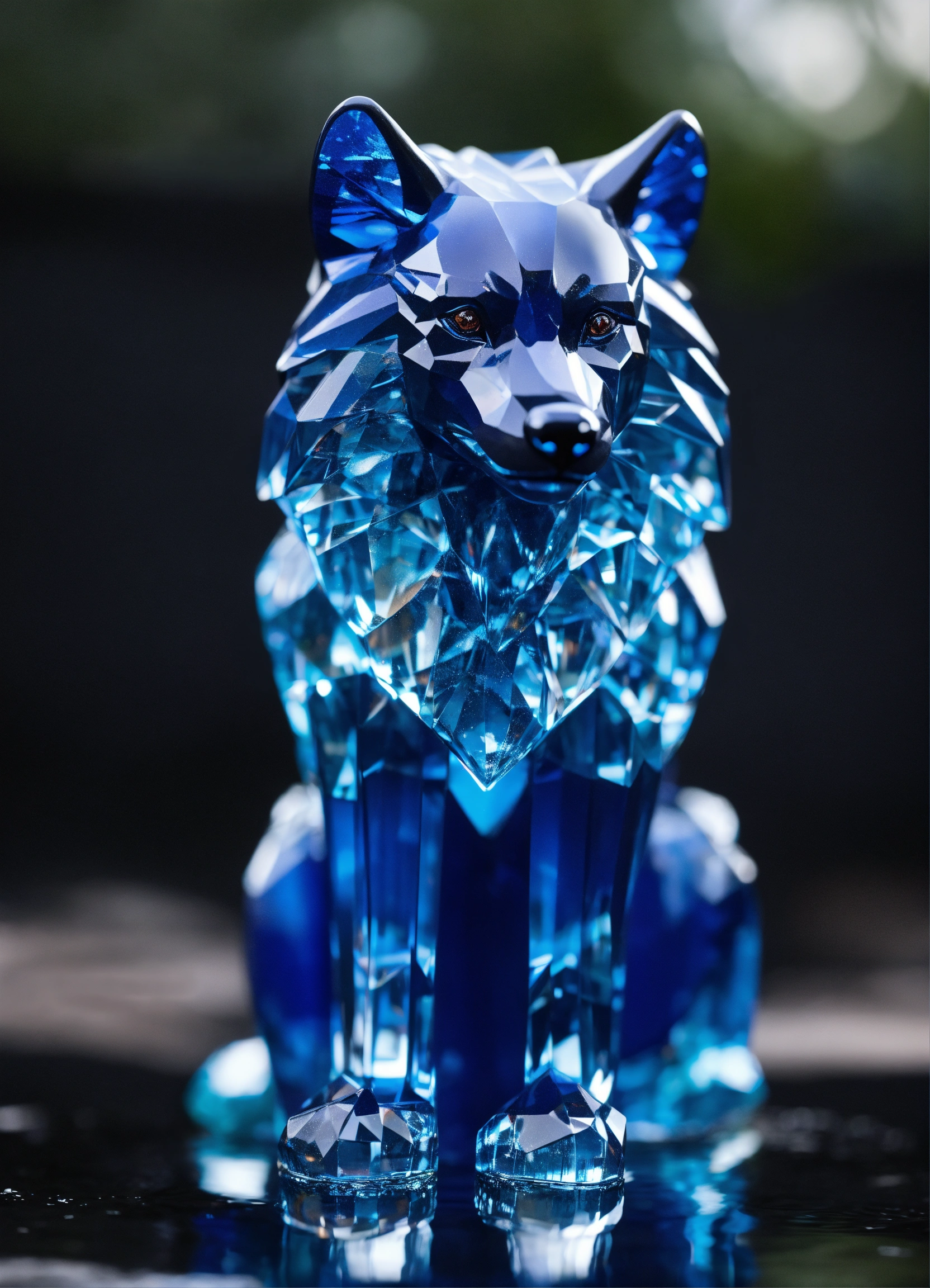 Lexica - Hyper realistic blue opaque sparkling crystal wolf sculpture ...