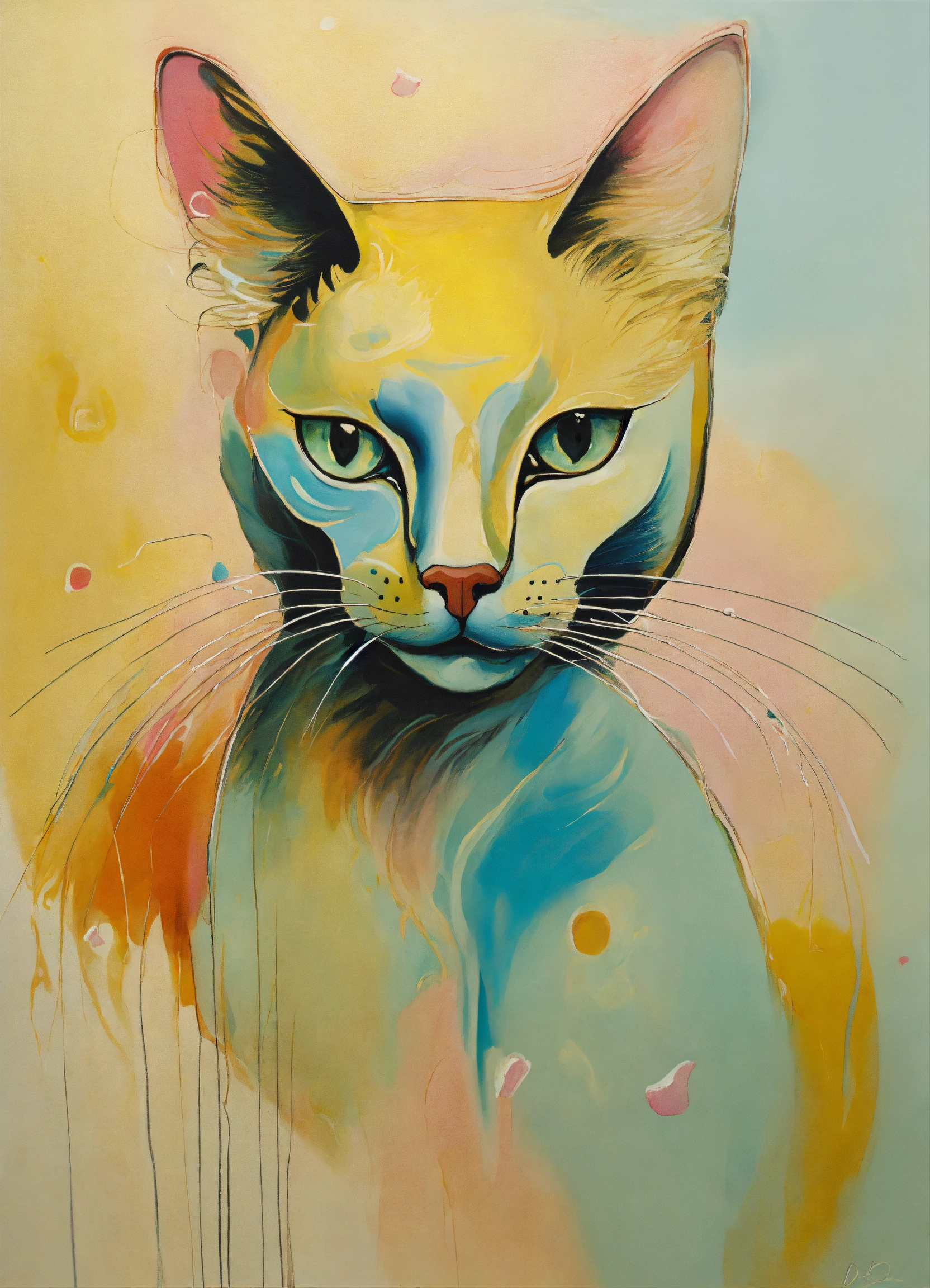 Lexica - Abstract Salvador Dali painting cat in pastel shades.