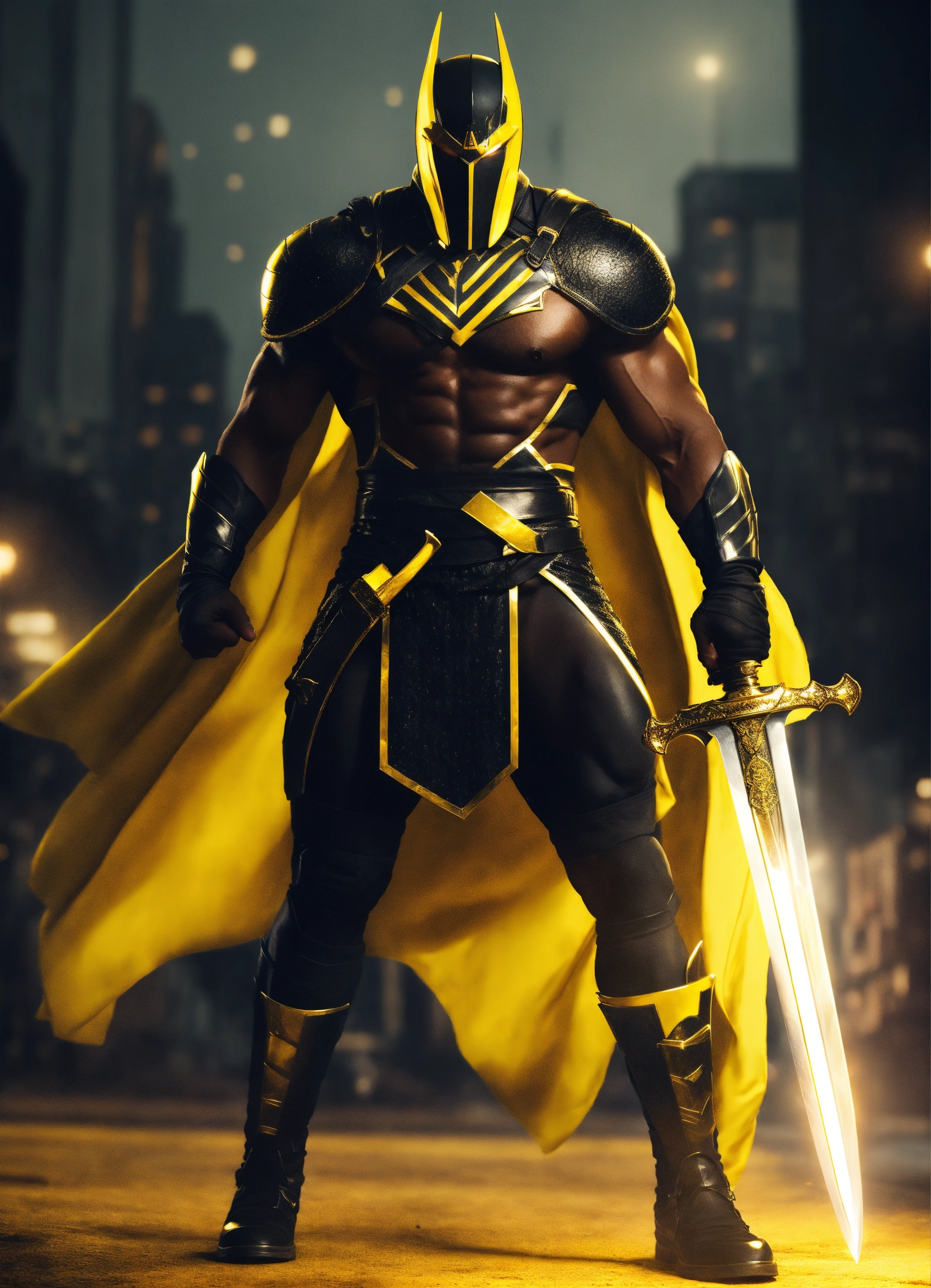 Lexica - Black n yellow sword super hero black man 4k