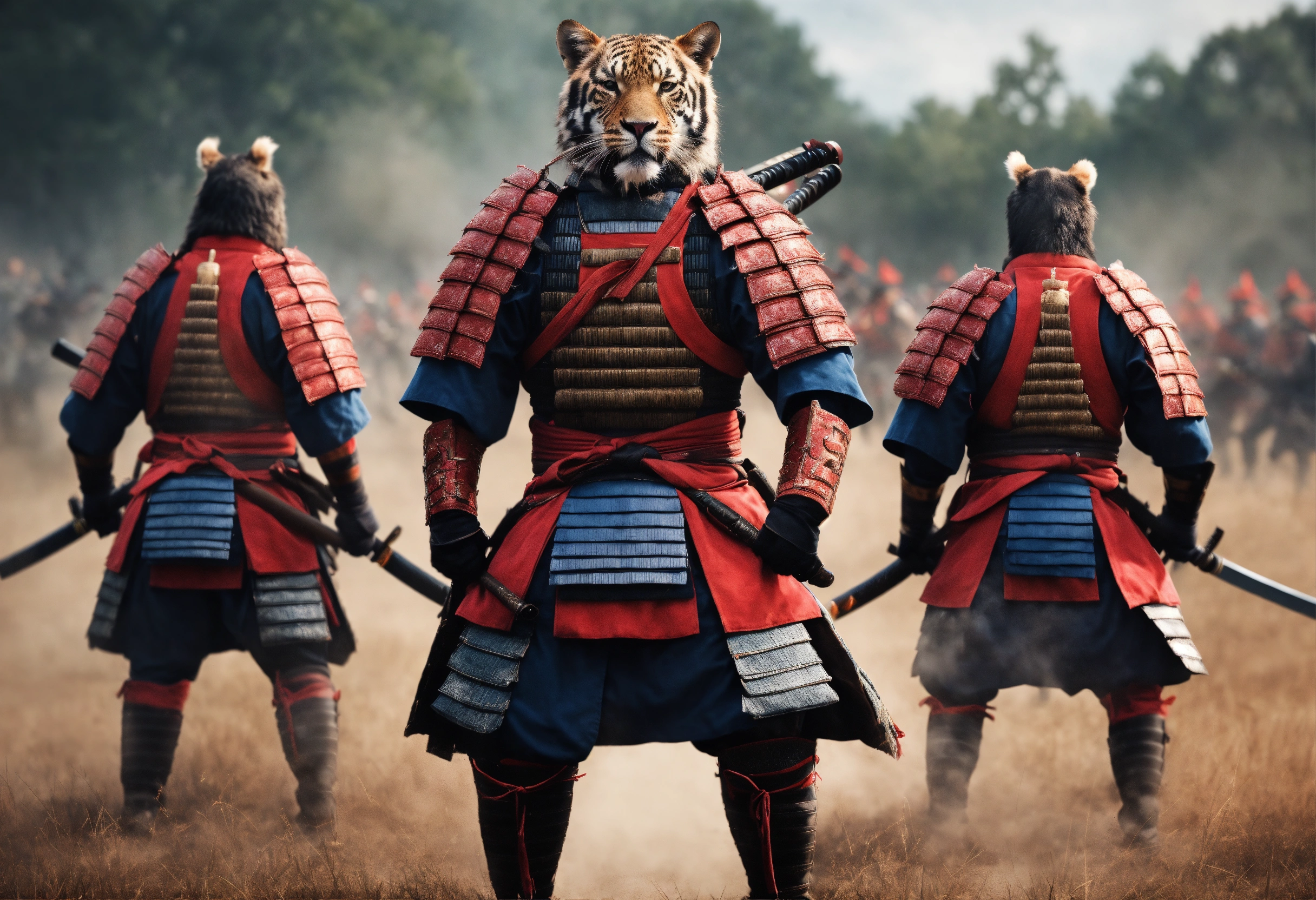 Lexica - Group of animal samurai with arms facing away from camera ...
