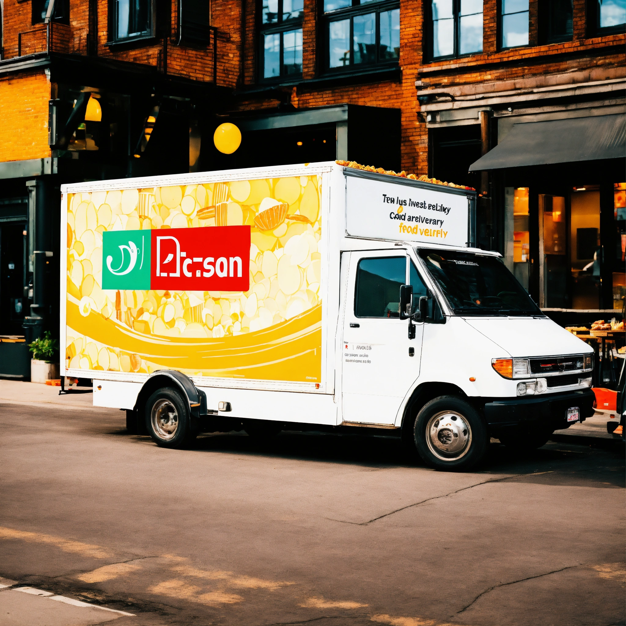 Lexica - A photo of a food delivery truck. The truck should be parked ...