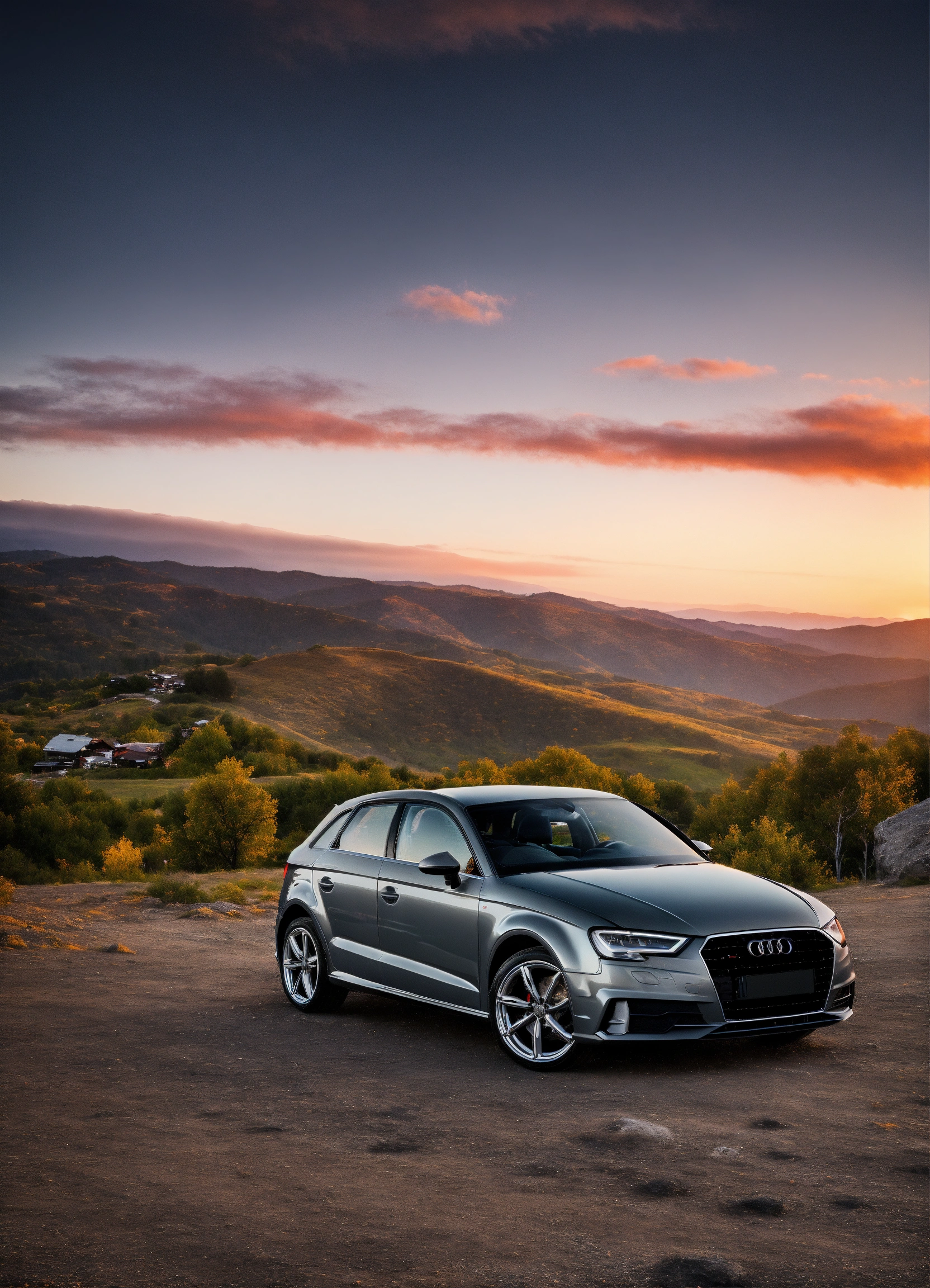 Lexica - Audi a3 8v nano gray colors in the mountains on a sunset ...
