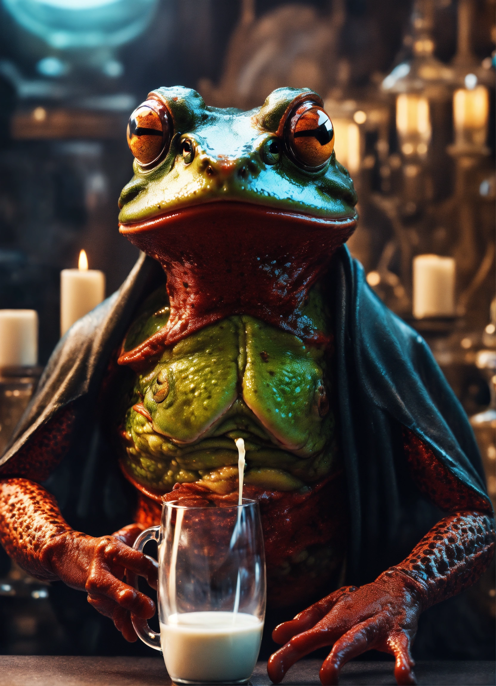 Lexica - Evil demonic AI god Satanic frog holding a glass of milk above ...