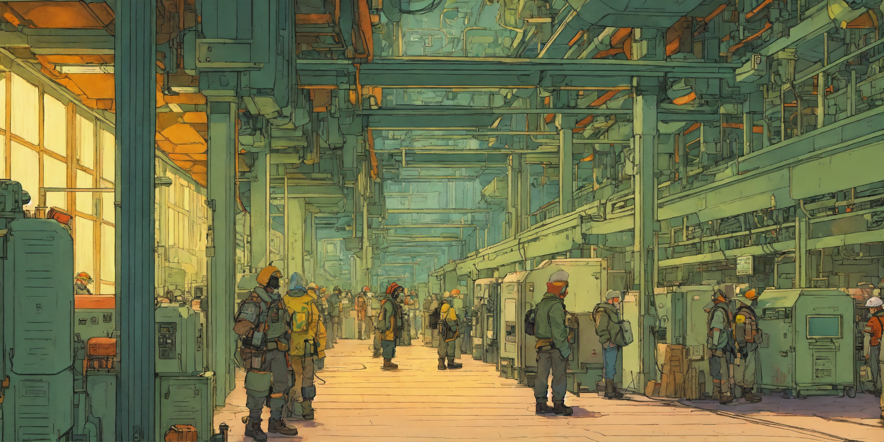 Lexica - Cyberpunk style workers standing in the lineup entering a mega ...