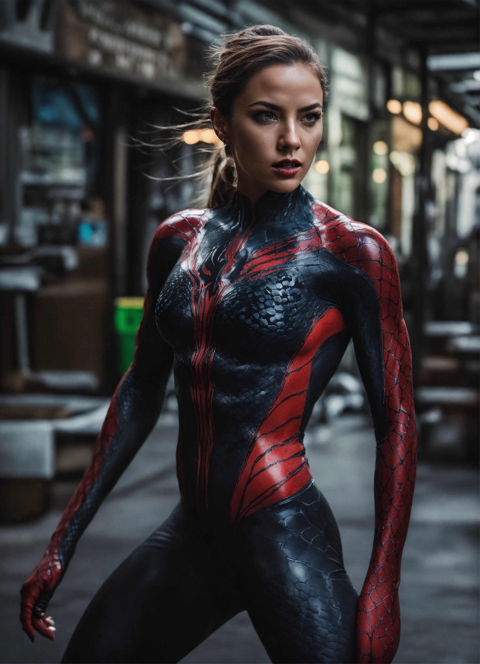 Lexica - An ultrarealistic full body photograph of woman fighting venom ...