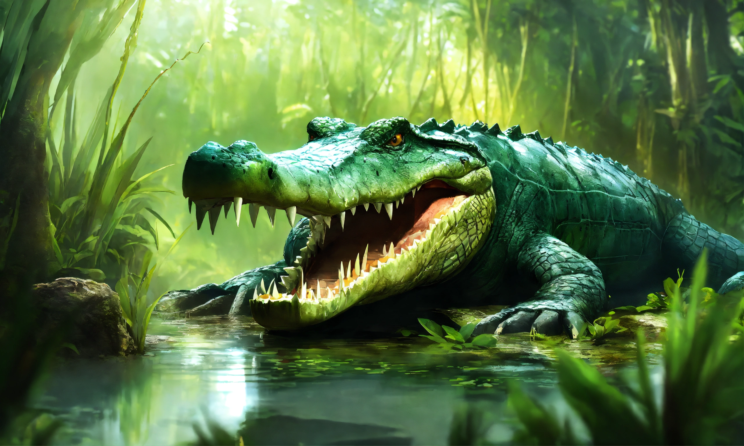 Lexica - Concept art of a giant crocodile in a subtropical wetland ...