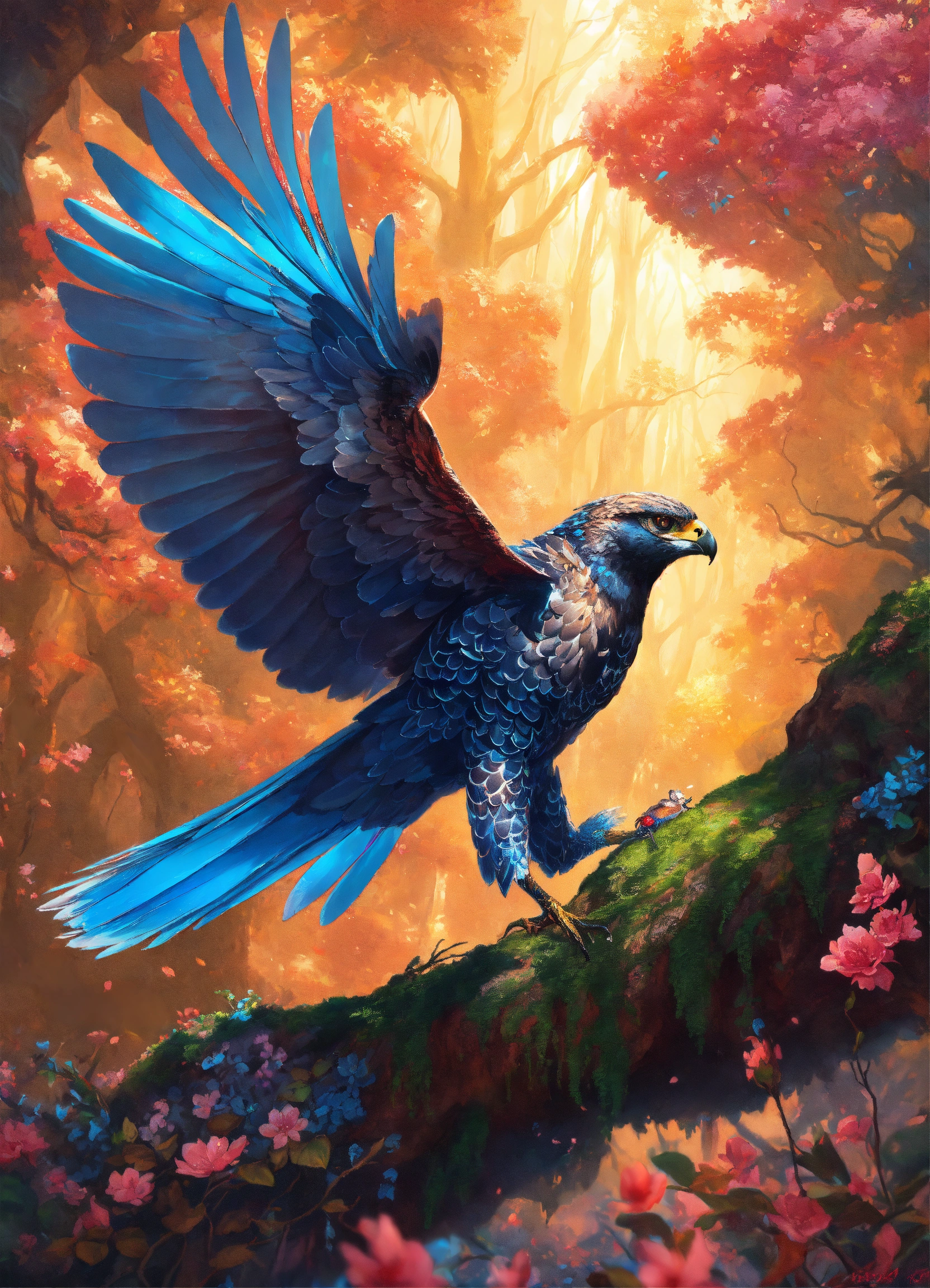 Lexica - Big animal falcon, armor magic, flying around forest ...