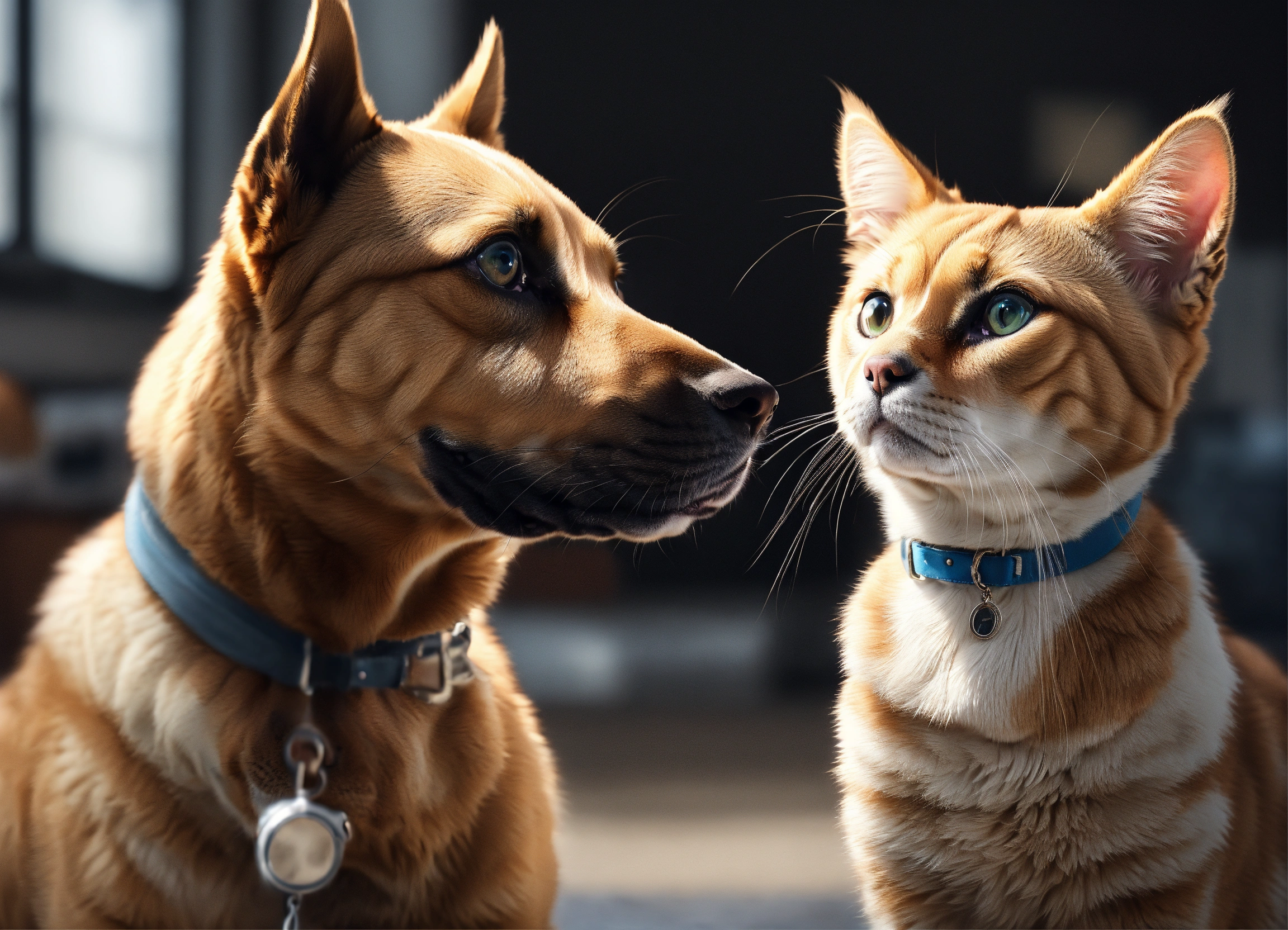 Lexica - Photorealistic, A dog and a cat, looking at each other, facing ...