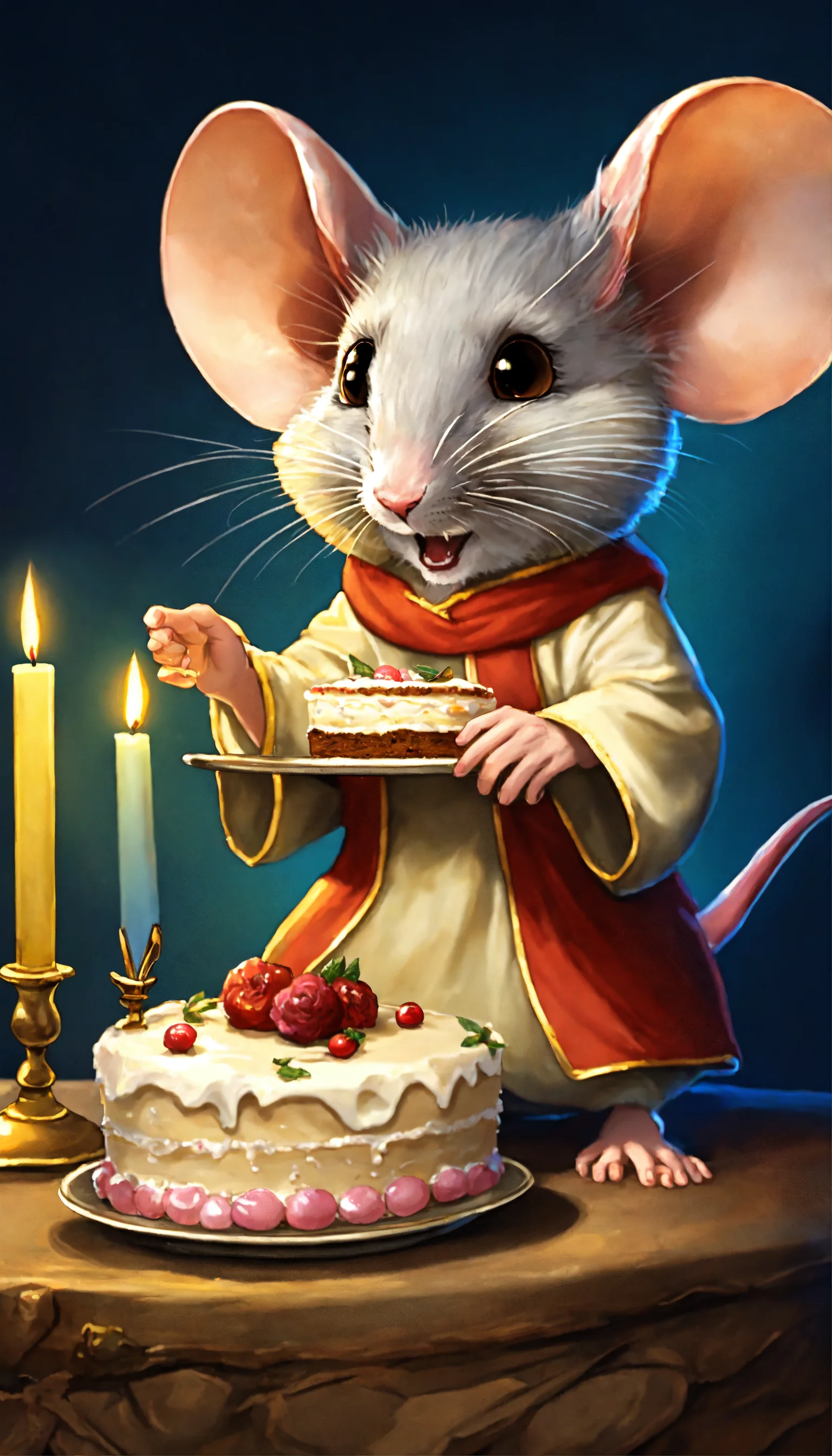 Lexica - An old female mouse serving Jesus birthday cake