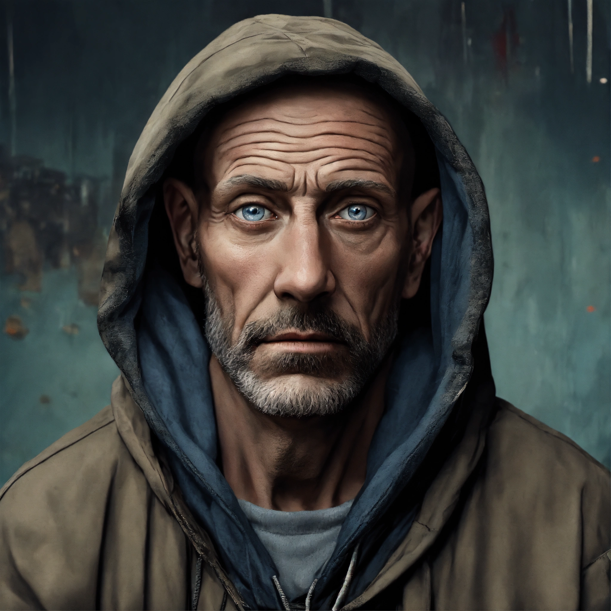 Lexica - A GIANT HOMELESS MAN WITH BALD HEAD, DROOPY FACE, NO MUSTACHE ...