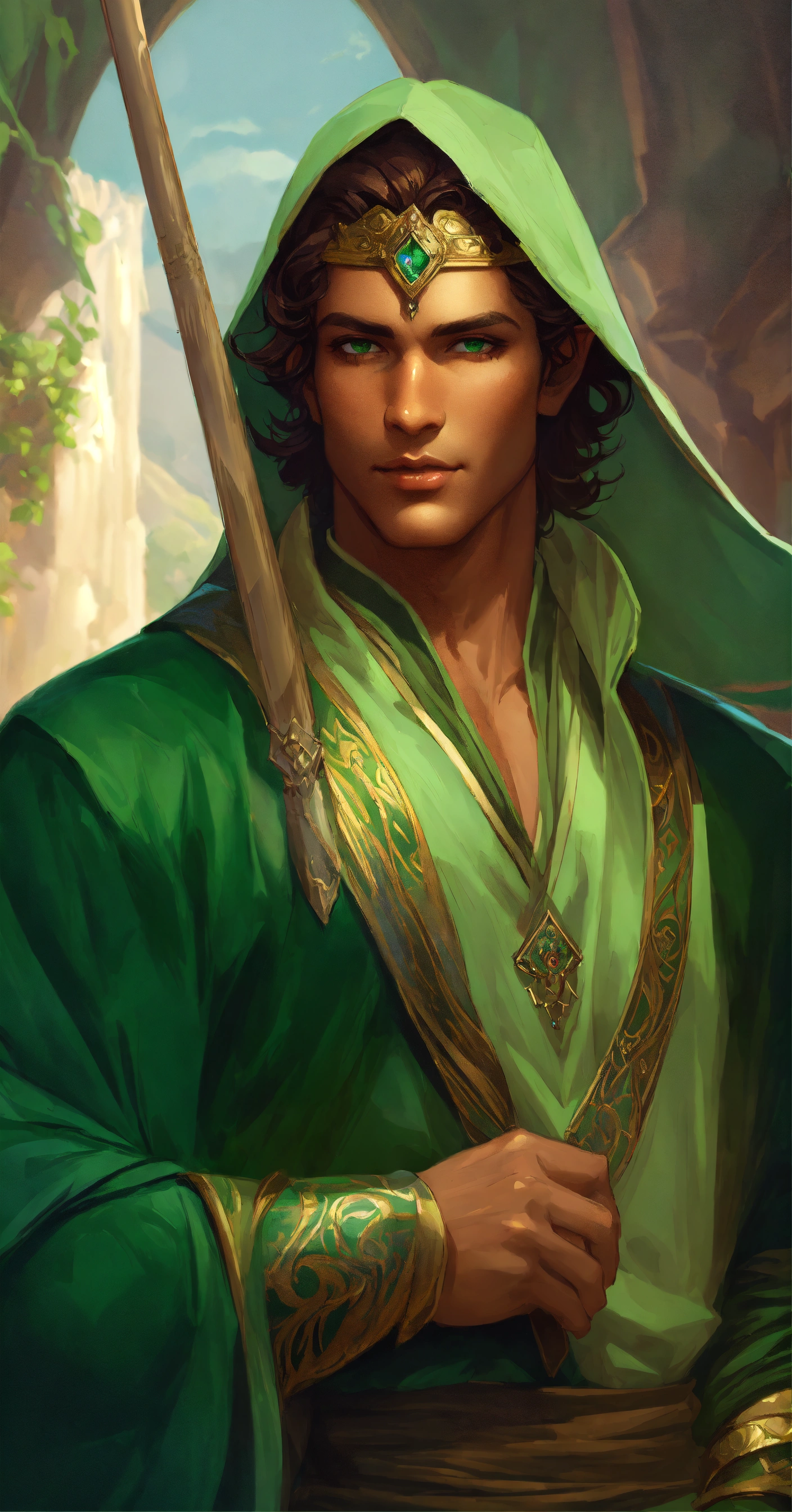 Lexica - Persian Male Elf Wizard with magical staff, high cheekbones ...