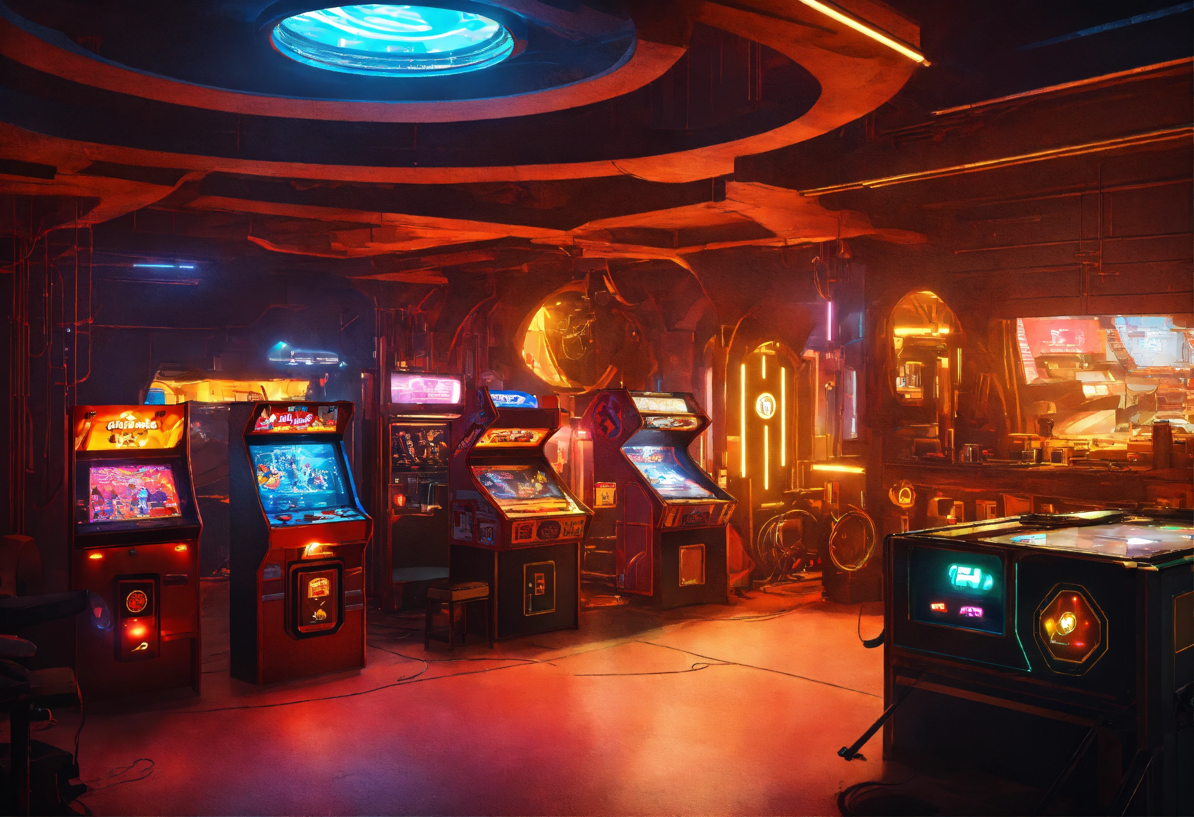 Lexica - Sci Fi tech base of operations with arcade machine, lots of ...