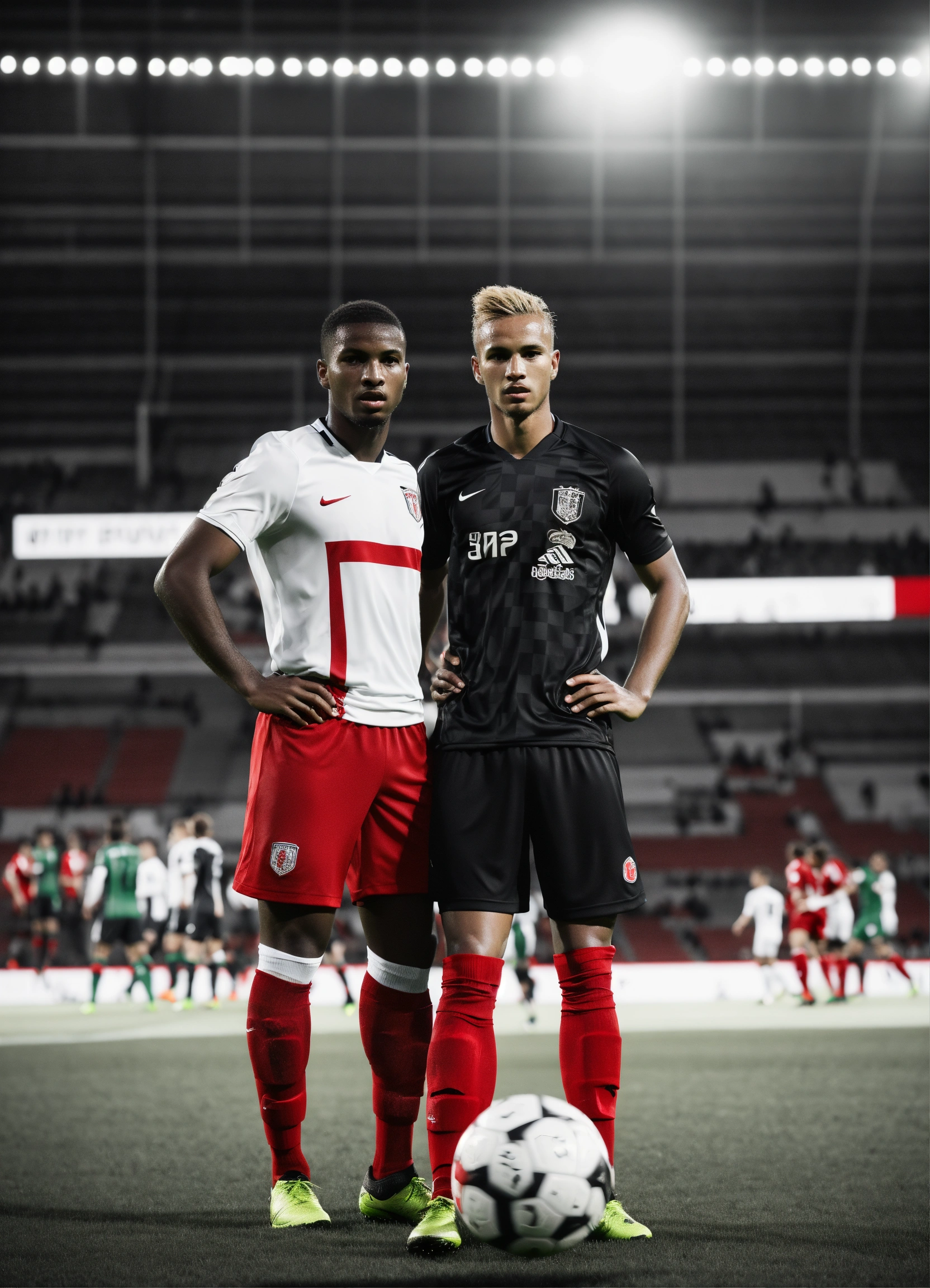 Lexica - Black and white soccer player vs red and white soccer player ...