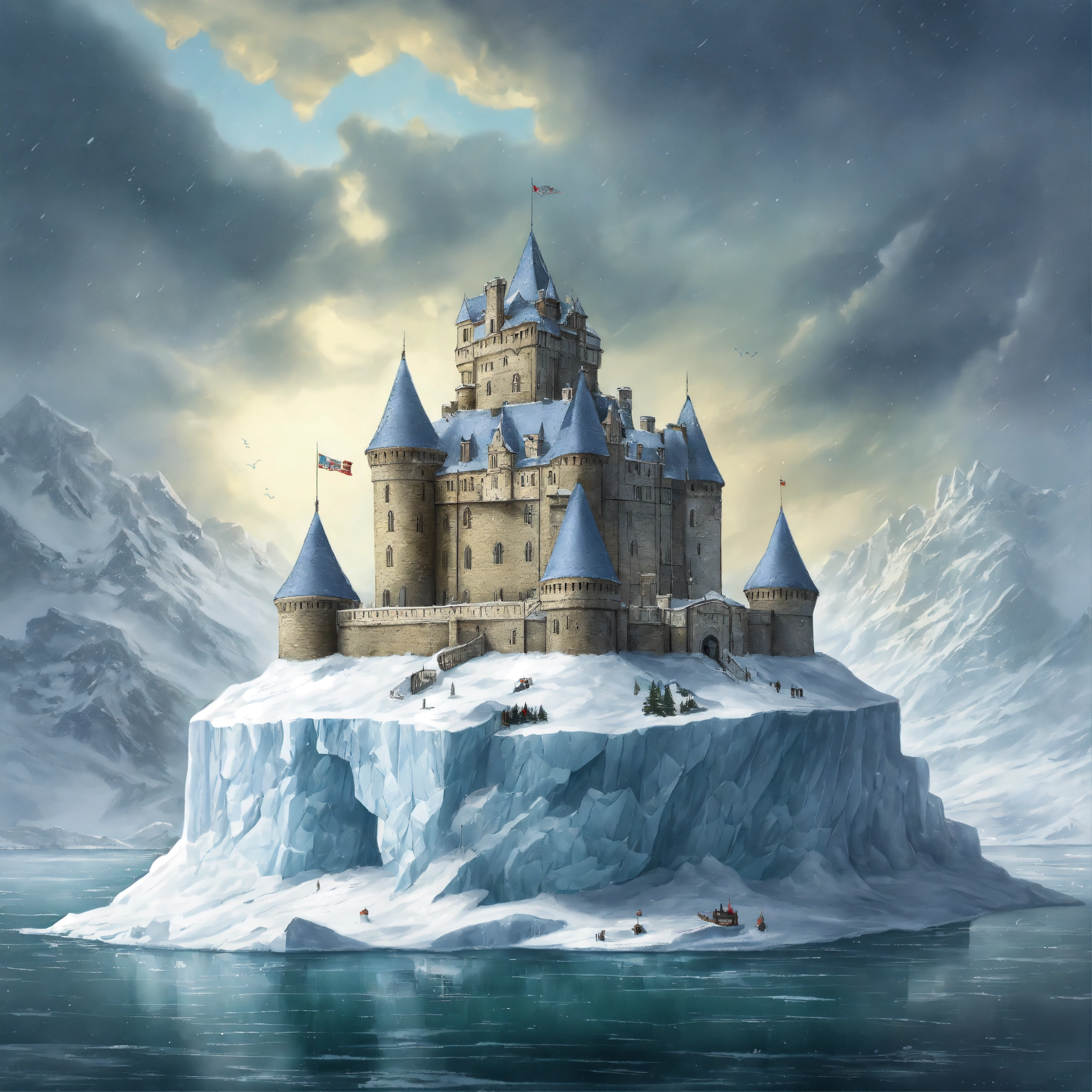 Lexica - A detailed illustration of a castle on a floating iceberg in a ...
