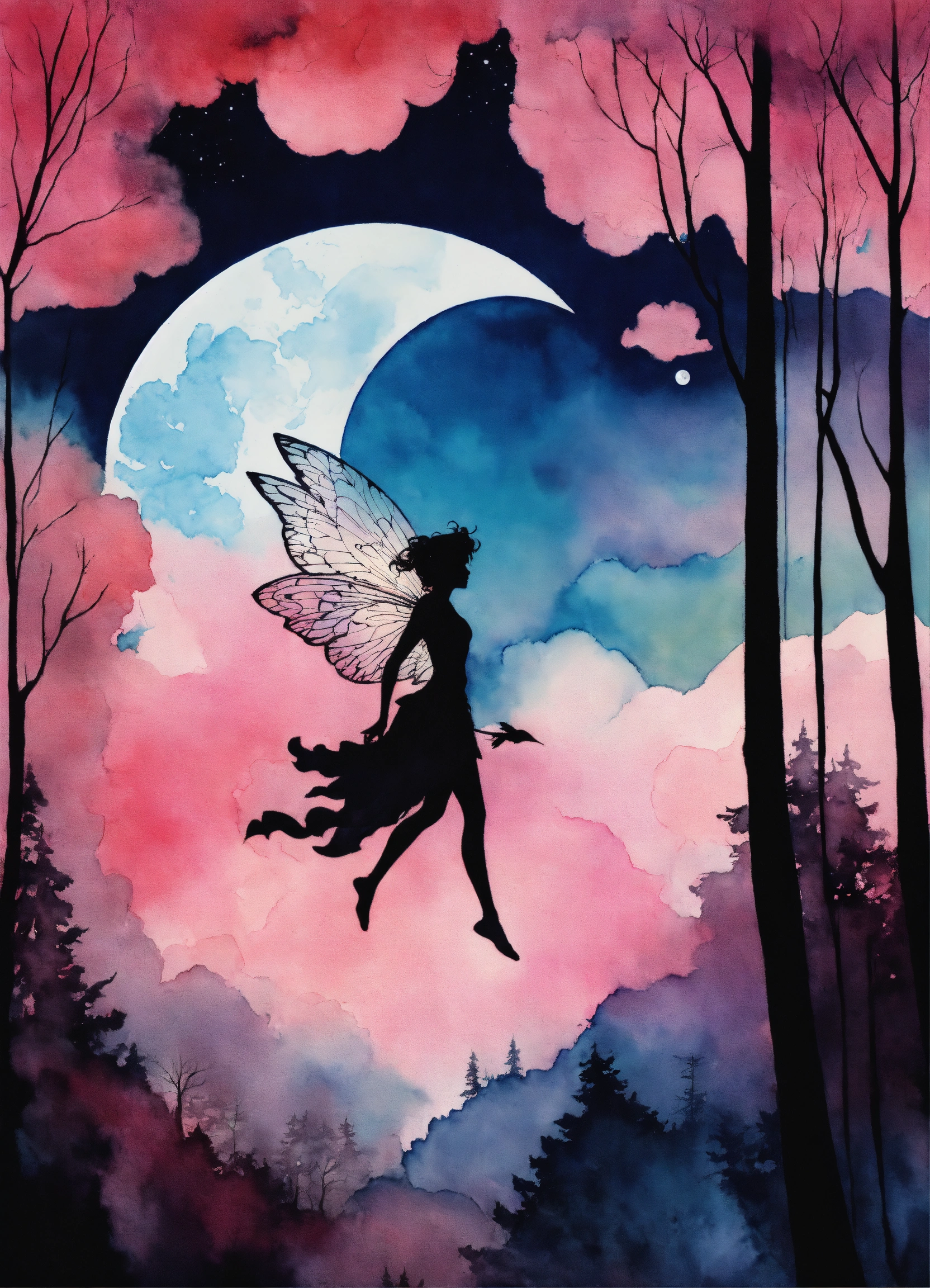 Lexica - A winged fairy flying through the mist for legs. A silhouette ...