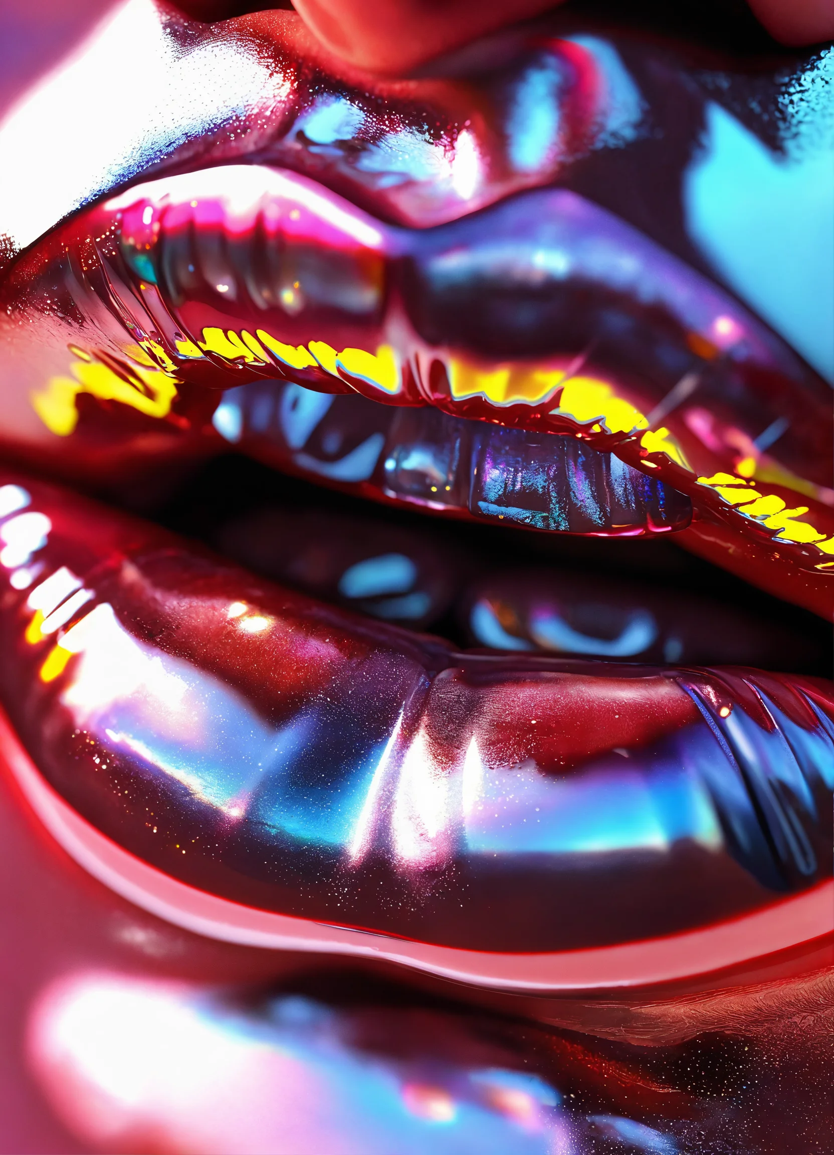 Lexica - 3D lips with iridescent ultra-shiny varnish. Extreme close-up ...