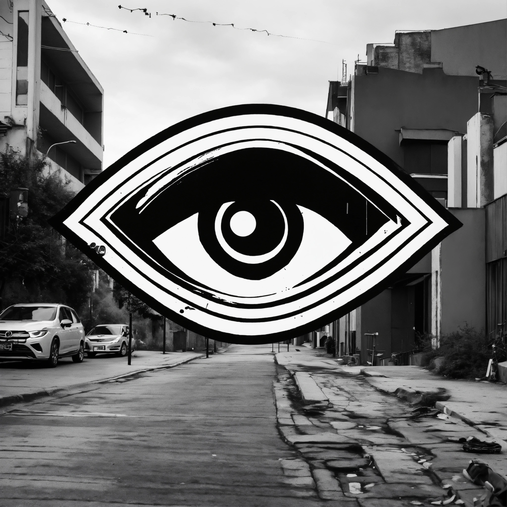 Lexica - Minimalist black and white evil eye sticker design in a street ...