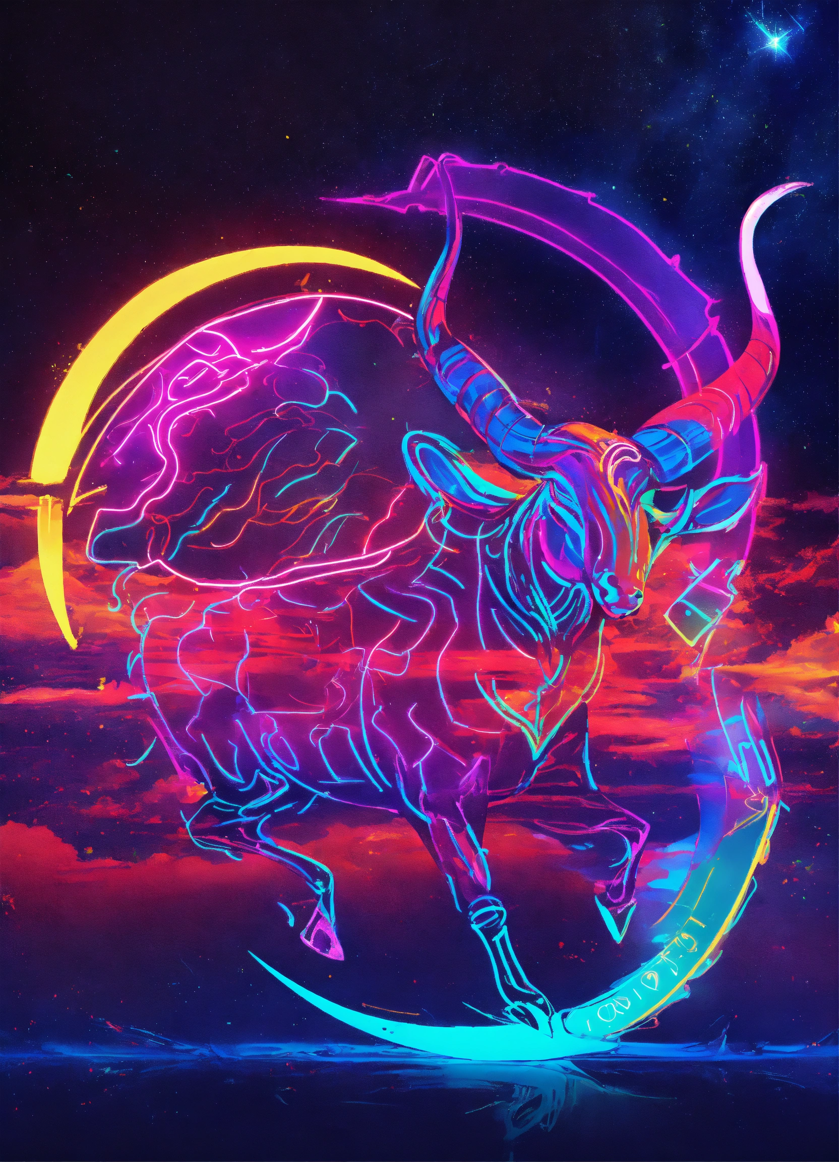 Lexica - Capricorn and Taurus Digital art neon colors