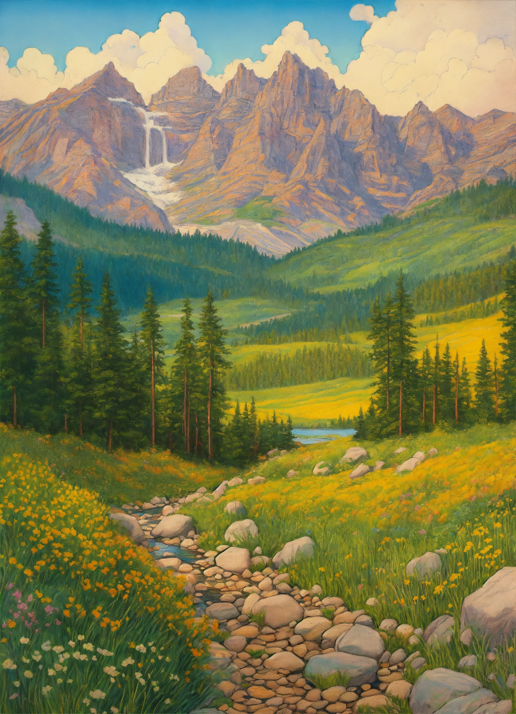 Lexica - Drawing the rocky mountains (usa) in summer. Line drawing ...